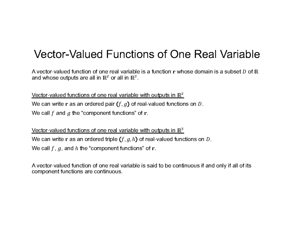 Week 1 - Lecture 2 - Lec - Vector-Valued Functions of One Real Variable ...
