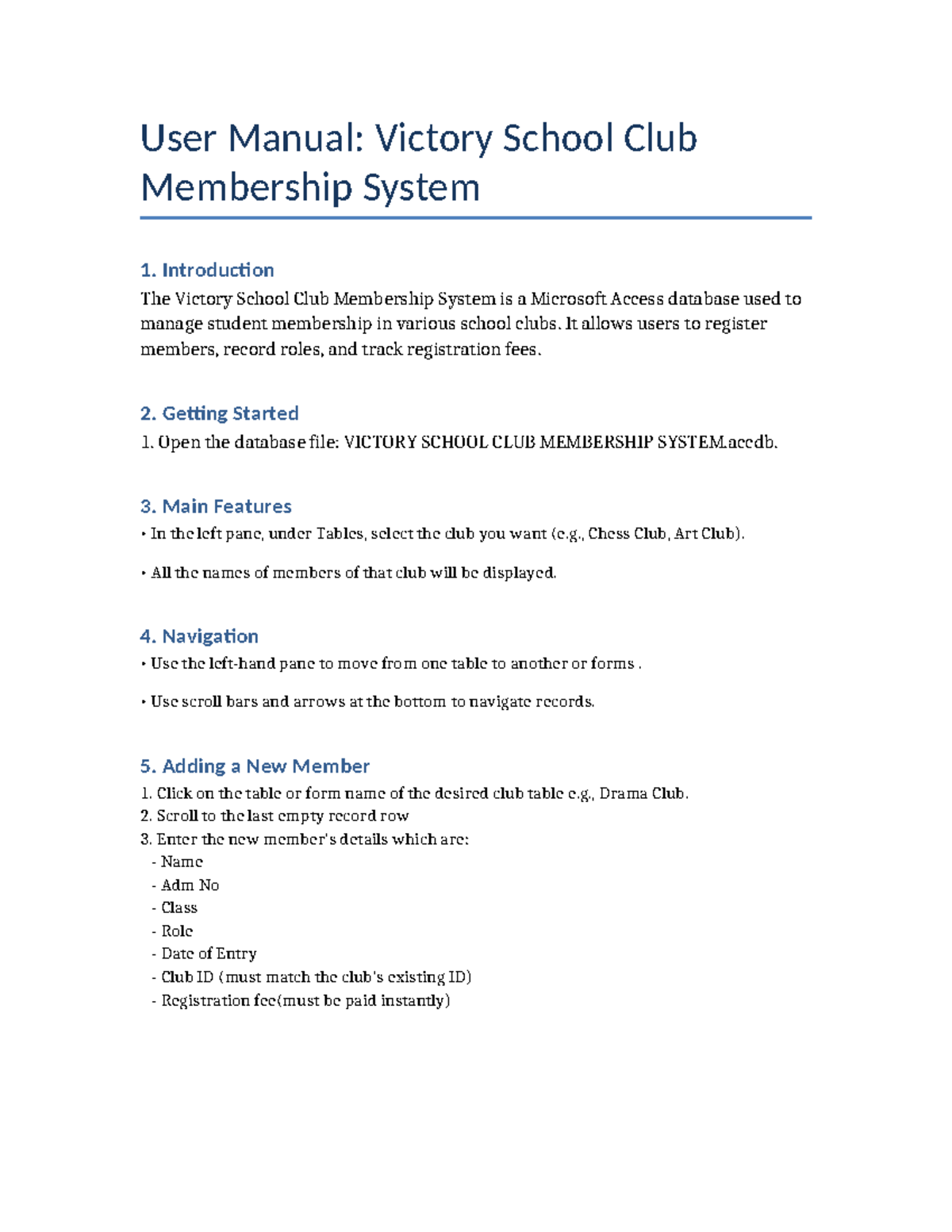 Victory School Club Membership System User Manual Guide - Studocu