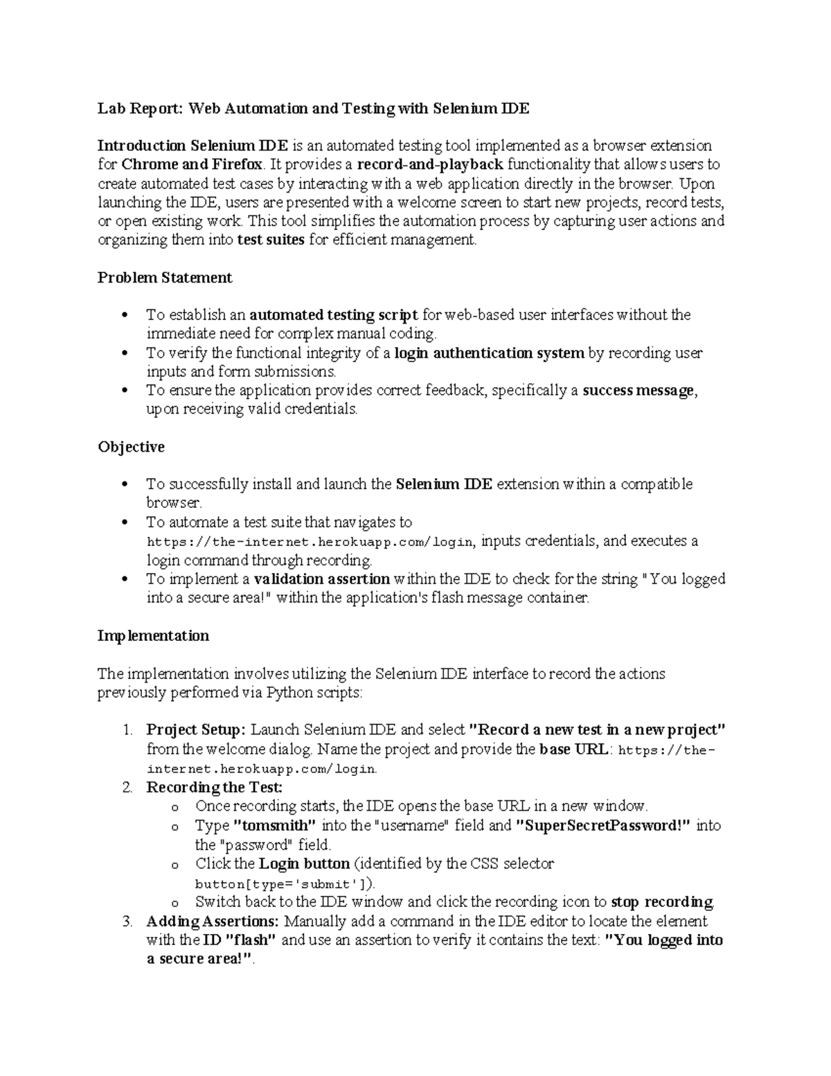 Lab Report: Selenium IDE Web Automation & Testing - Studocu