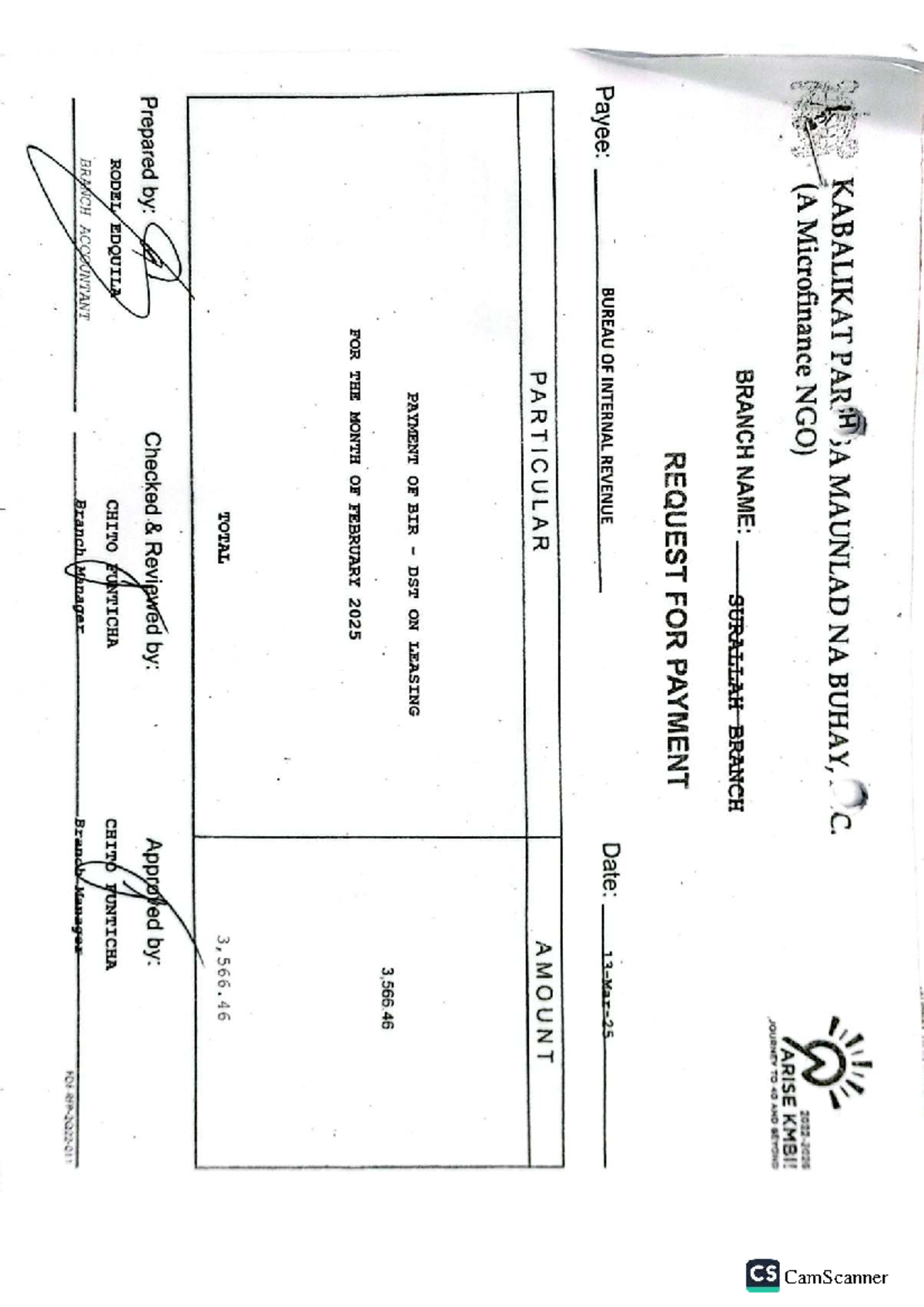 DST Payment Request for KMBI Microfinance NGO - February 2025 - Studocu