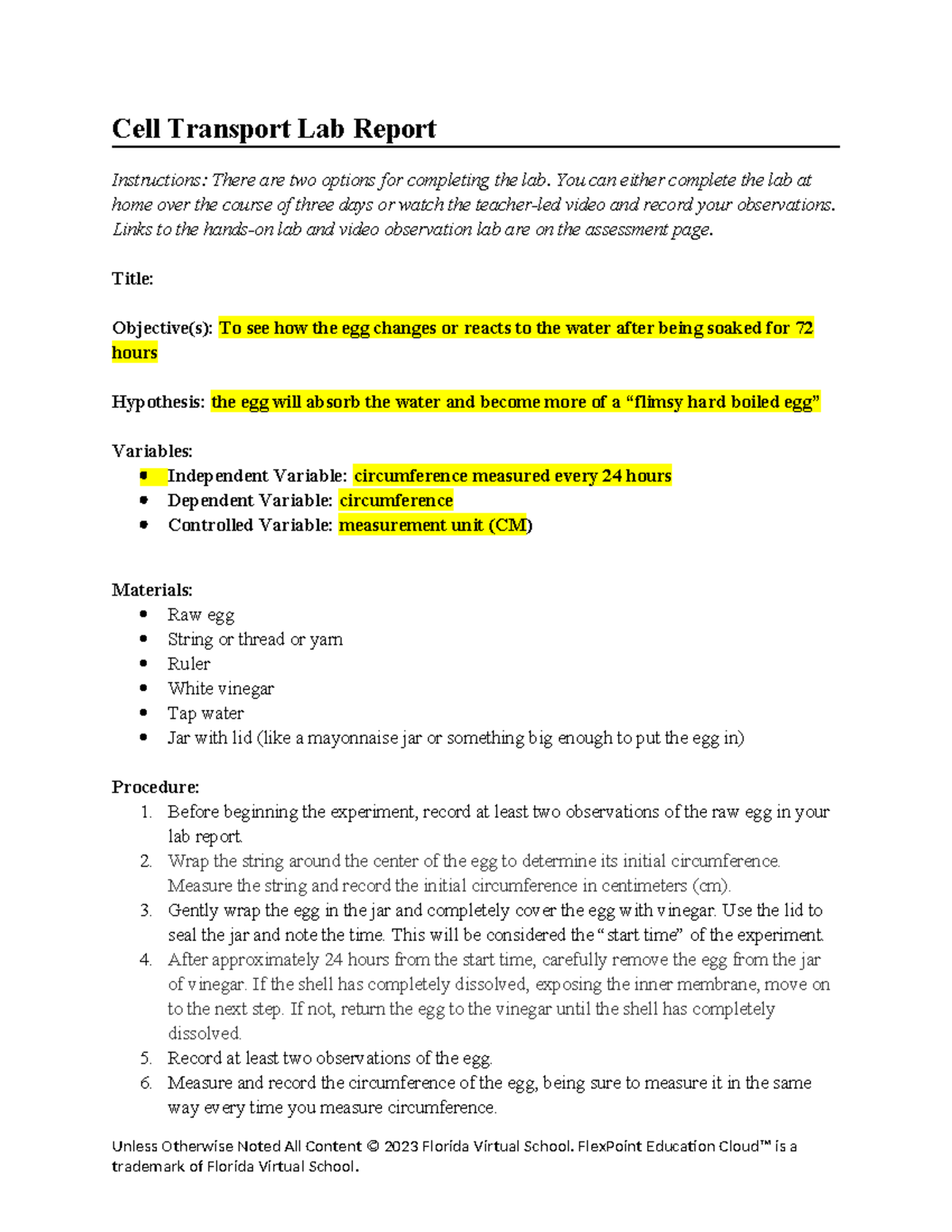 2.04 Cell Transport Lab Report - Biology Assignment Guide - Studocu