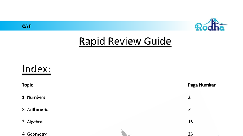 CAT Math Concepts Rapid Review Guide: Key Formulas and Theorems - Studocu