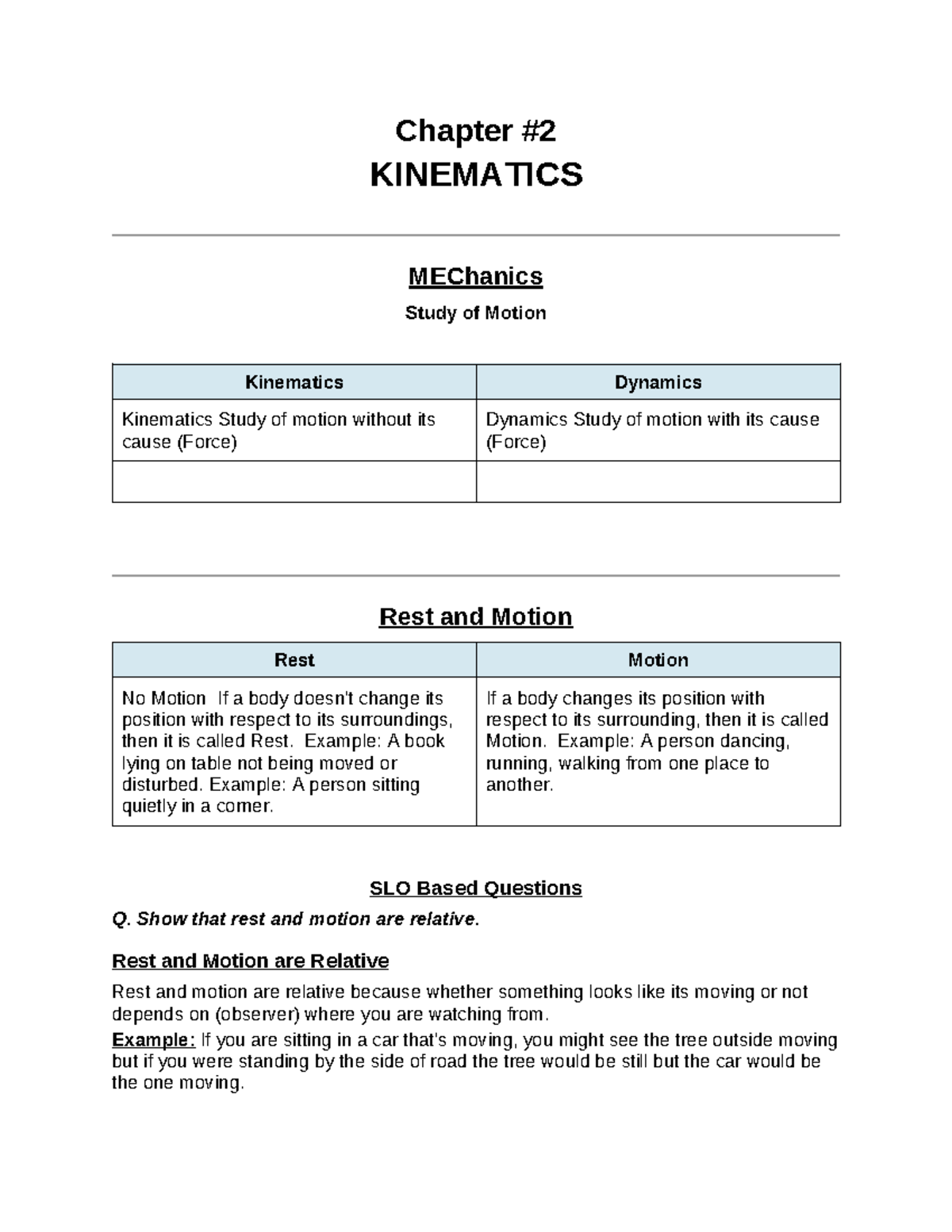 Chapter 2 KINEMATICS: Study of Motion, Rest, and Acceleration Notes ...