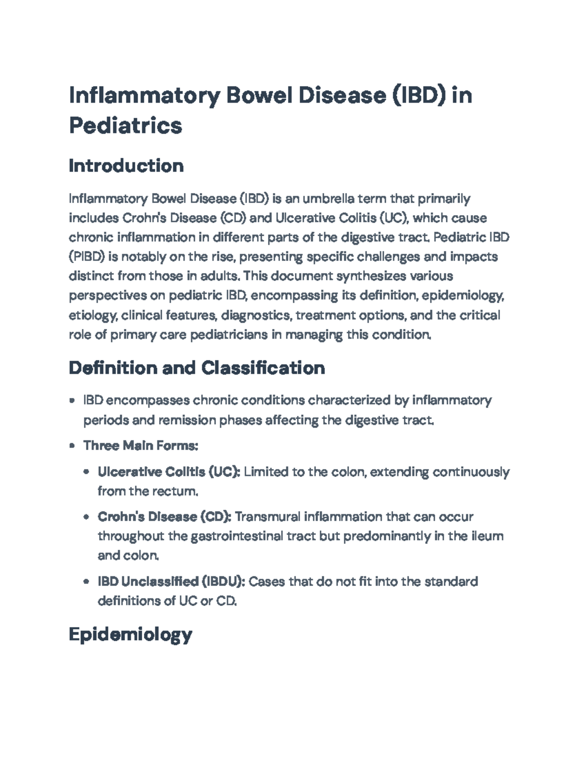 Pediatric Inflammatory Bowel Disease (IBD): An Overview and Management ...