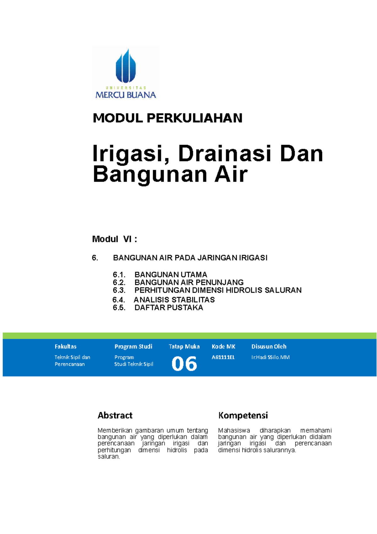 Modul 6, Perencanaan Irigasi Drainase - MODUL PERKULIAHAN Irigasi ...