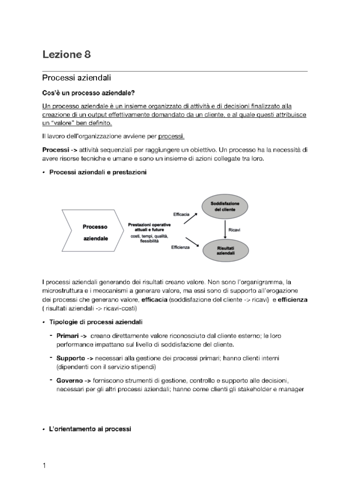 Lezione 8 - Processi Aziendali e Creazione di Valore nel Business - Studocu