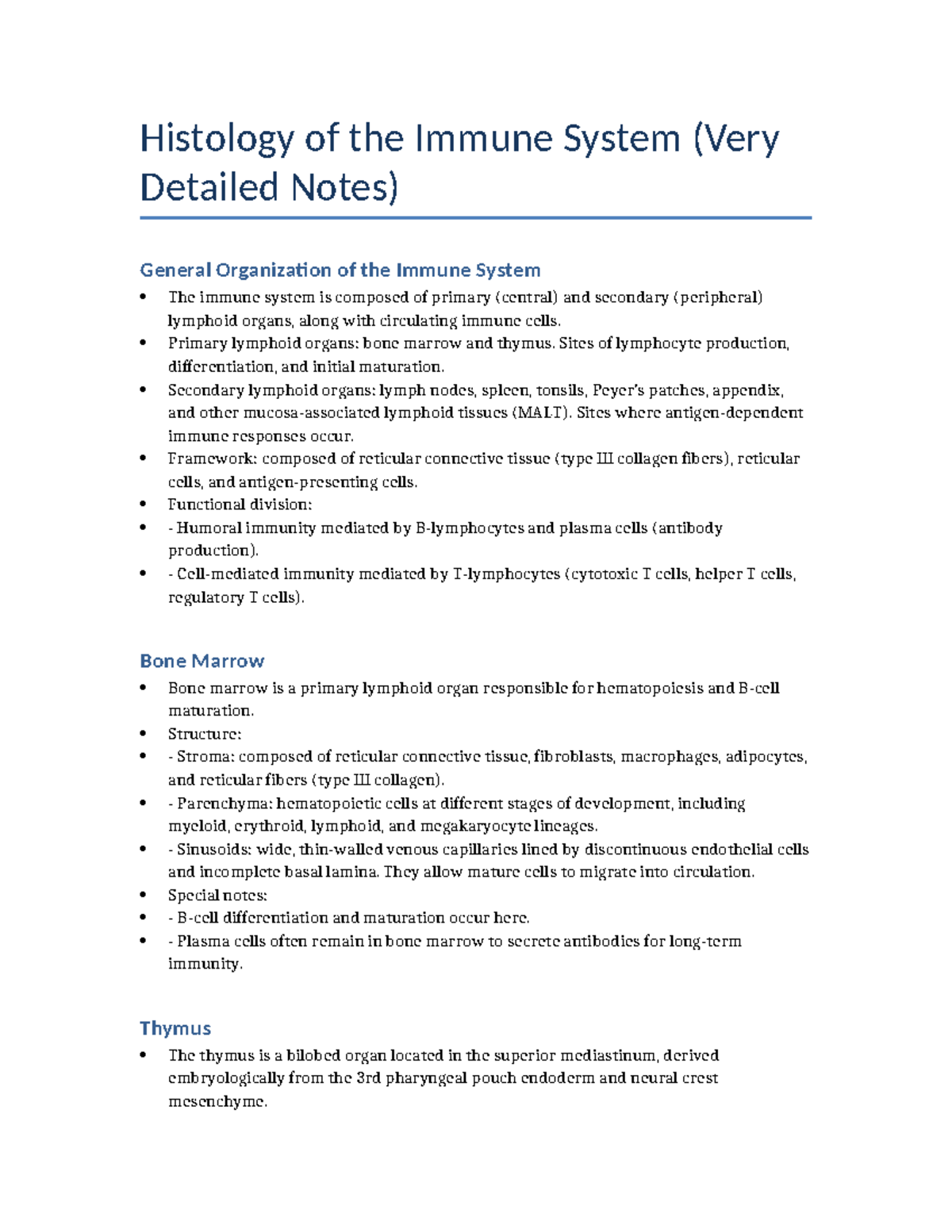 Histology of the Immune System: Comprehensive Notes on Organs and ...