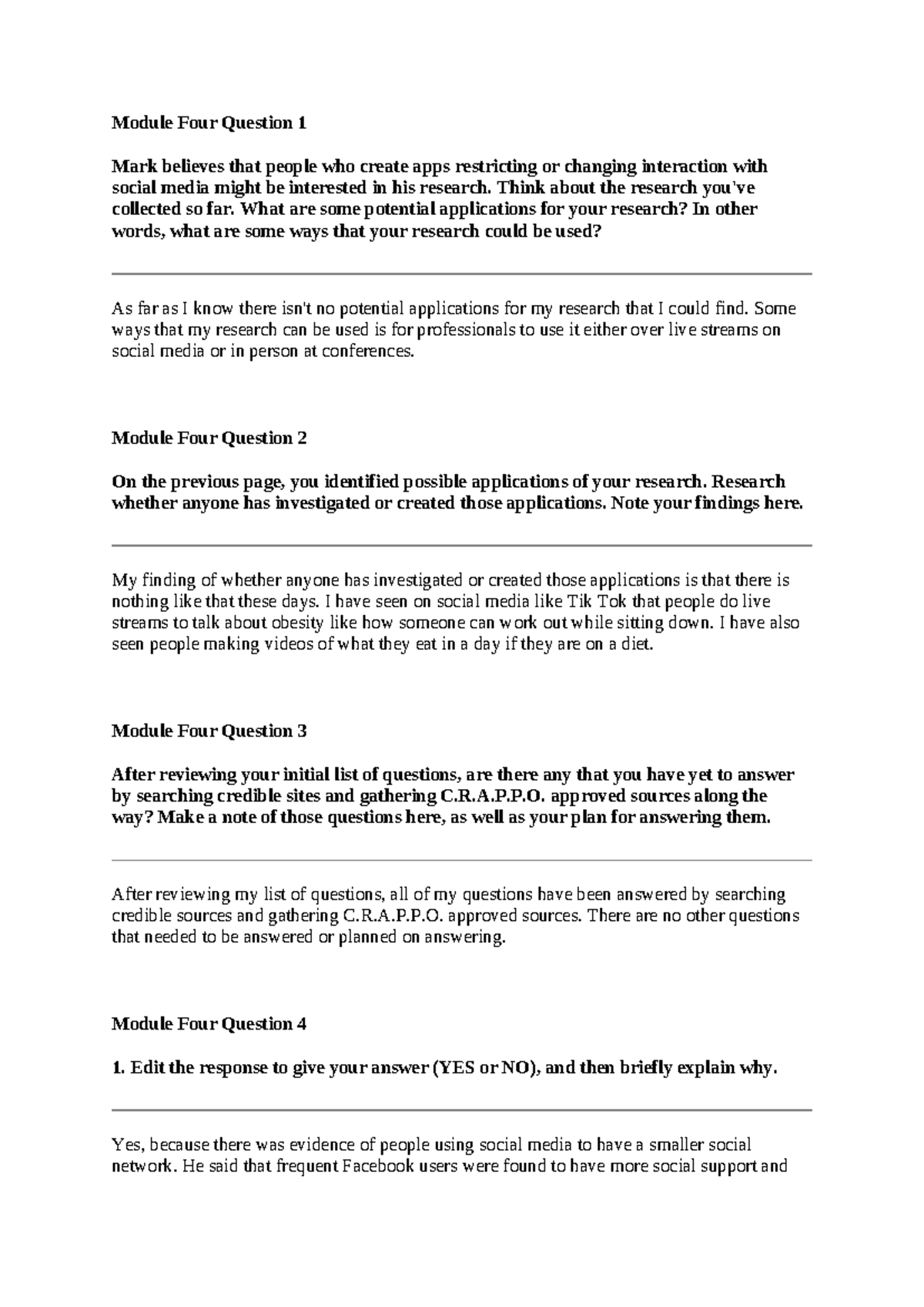 Module 4 Short Responses: Research Applications & Findings - Studocu