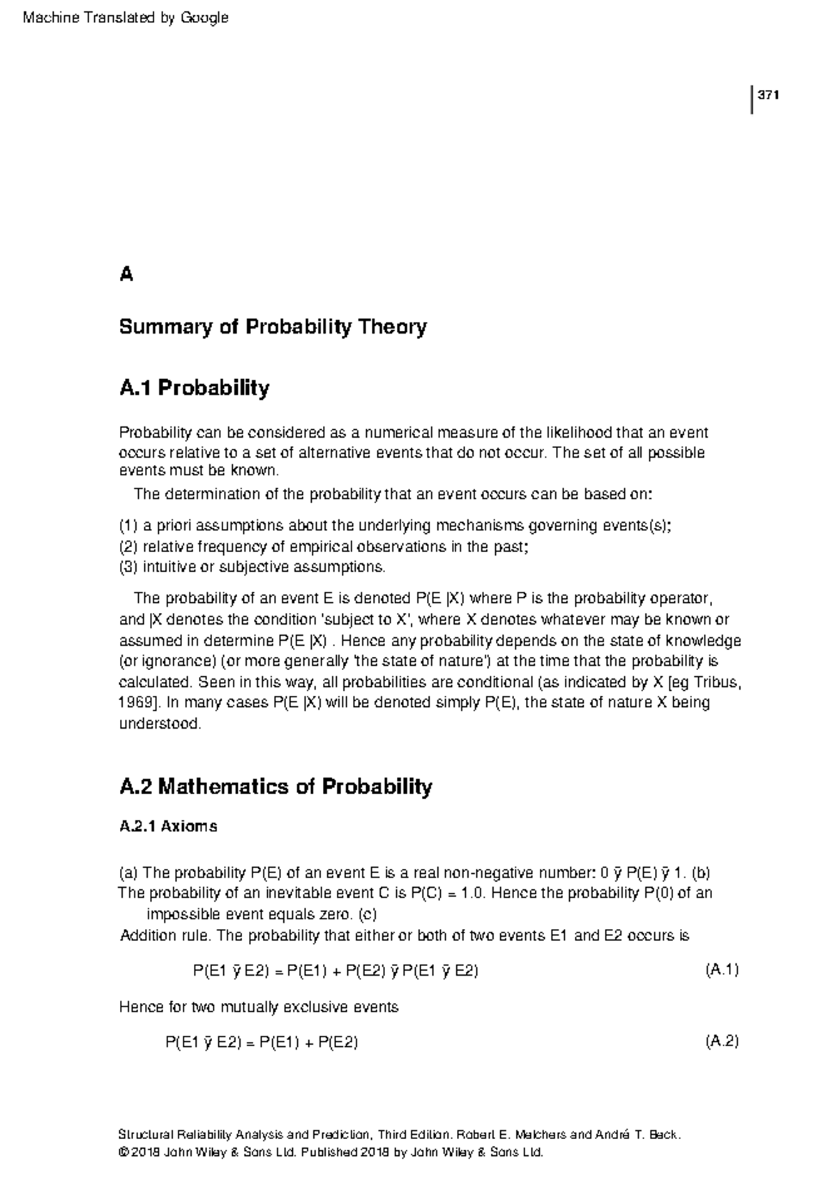 Summary of Probability Theory in Structural Reliability Analysis (2017 ...