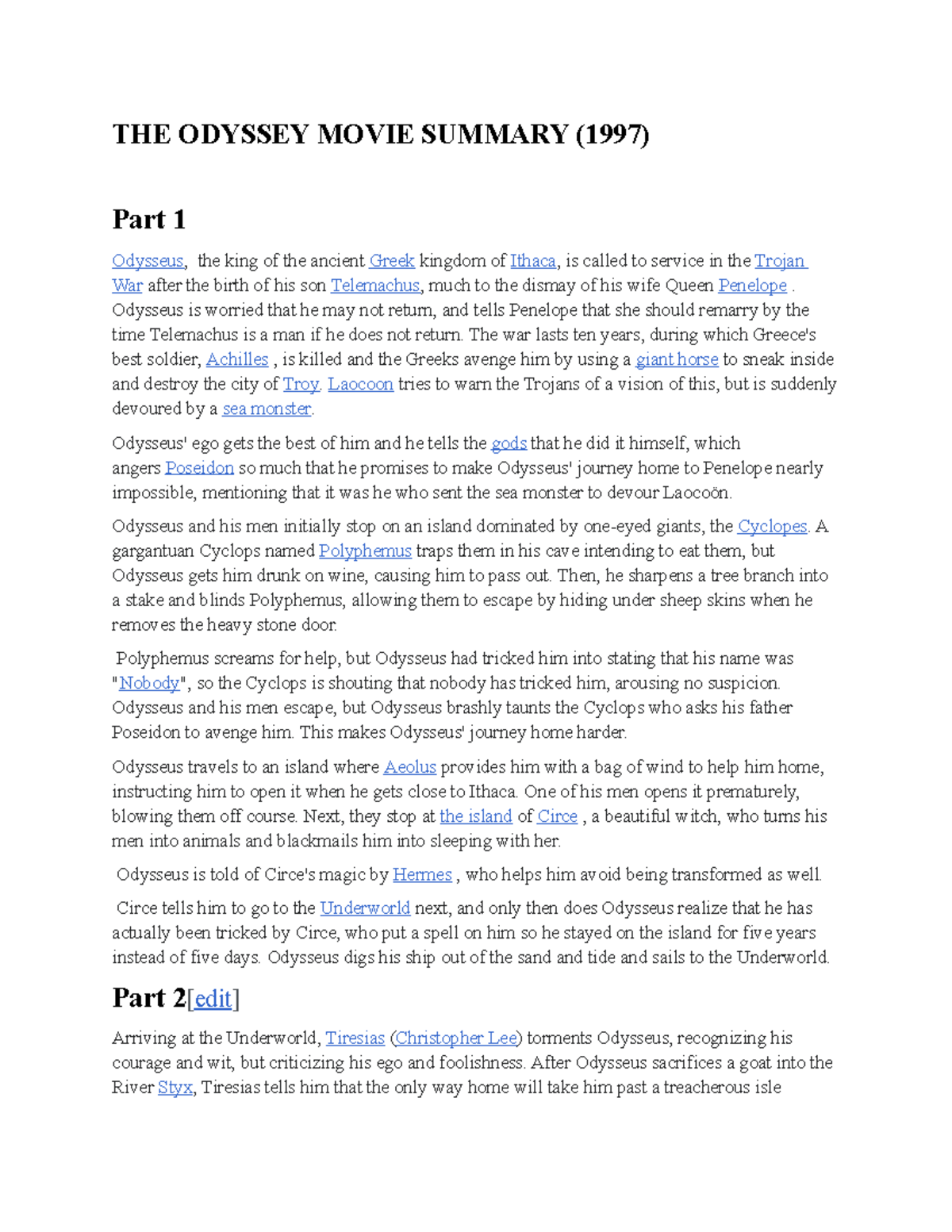 THE Odyssey Movie Summary and Questions - THE ODYSSEY MOVIE SUMMARY ...