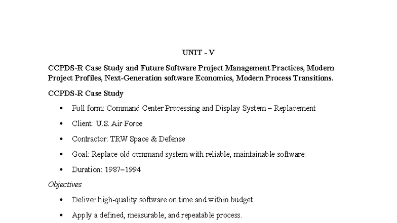 SPPM UNIT V: Case Study on Future Software Project Management Practices ...