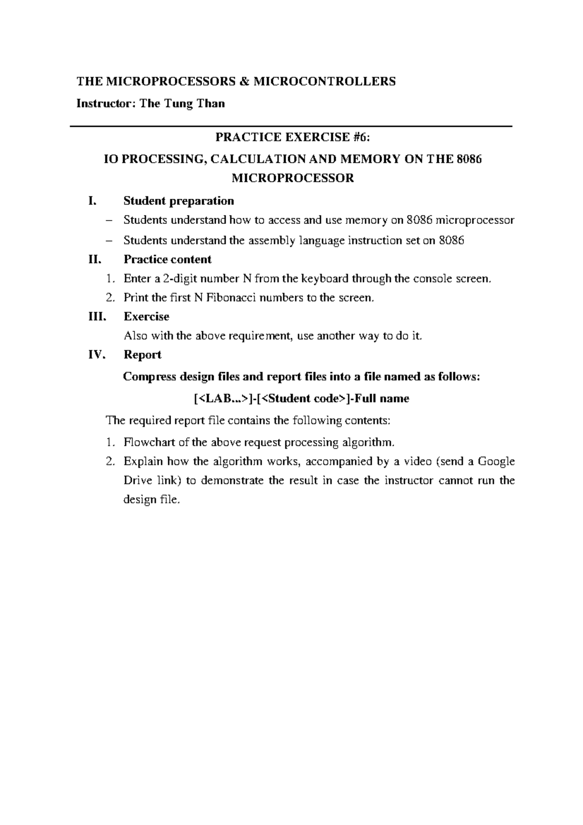 Lab 6 - CE LAB: IO Processing & Fibonacci on 8086 Microprocessor - Studocu