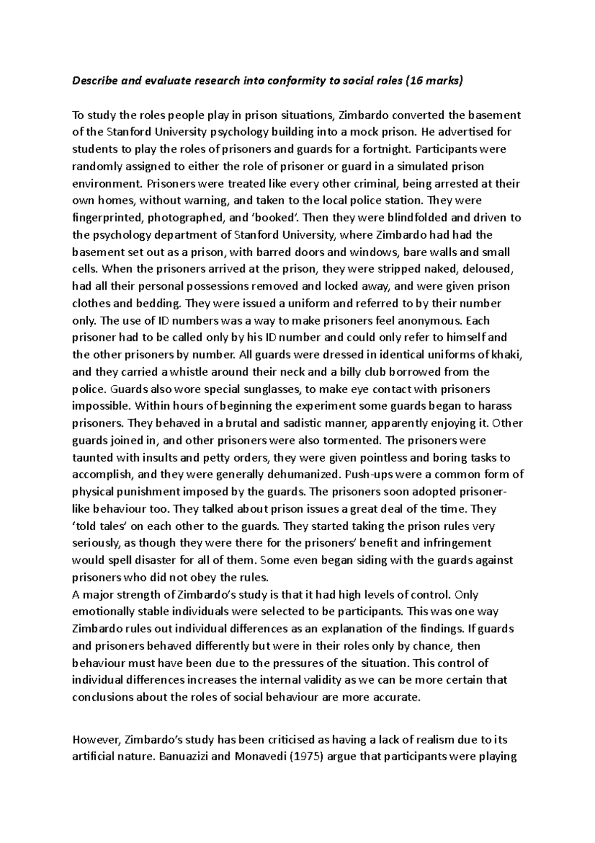 Research Evaluation on Social Roles and Conformity (PSY 101) - Studocu