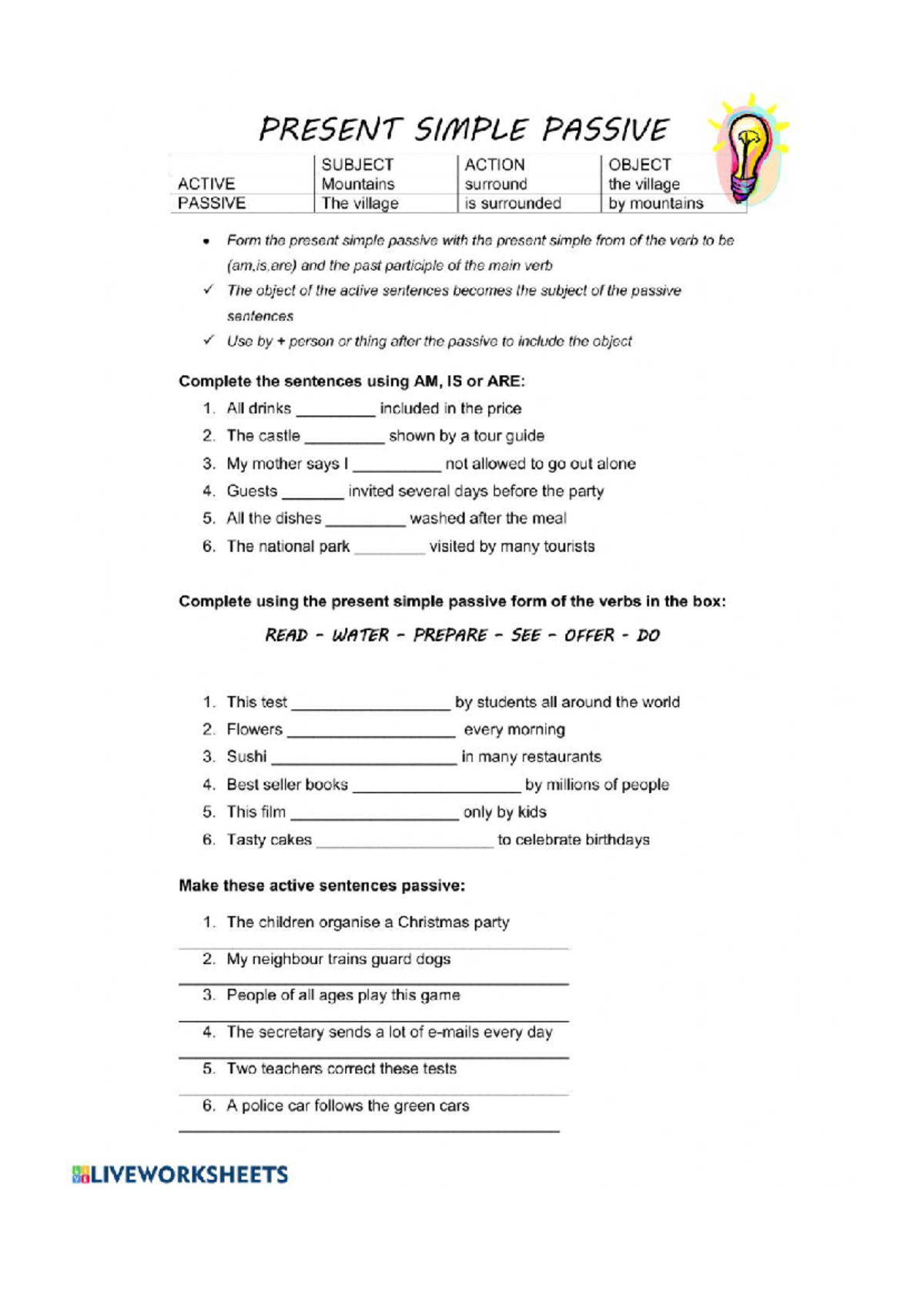Worksheet 53629 - Present Simple & Past Simple Passive Exercises - Studocu