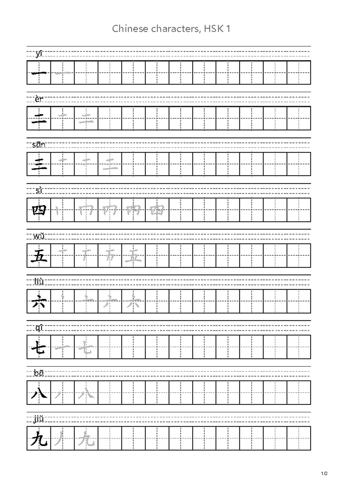 Chinese Characters Study Guide, HSK 1, L3, W1 - Studocu