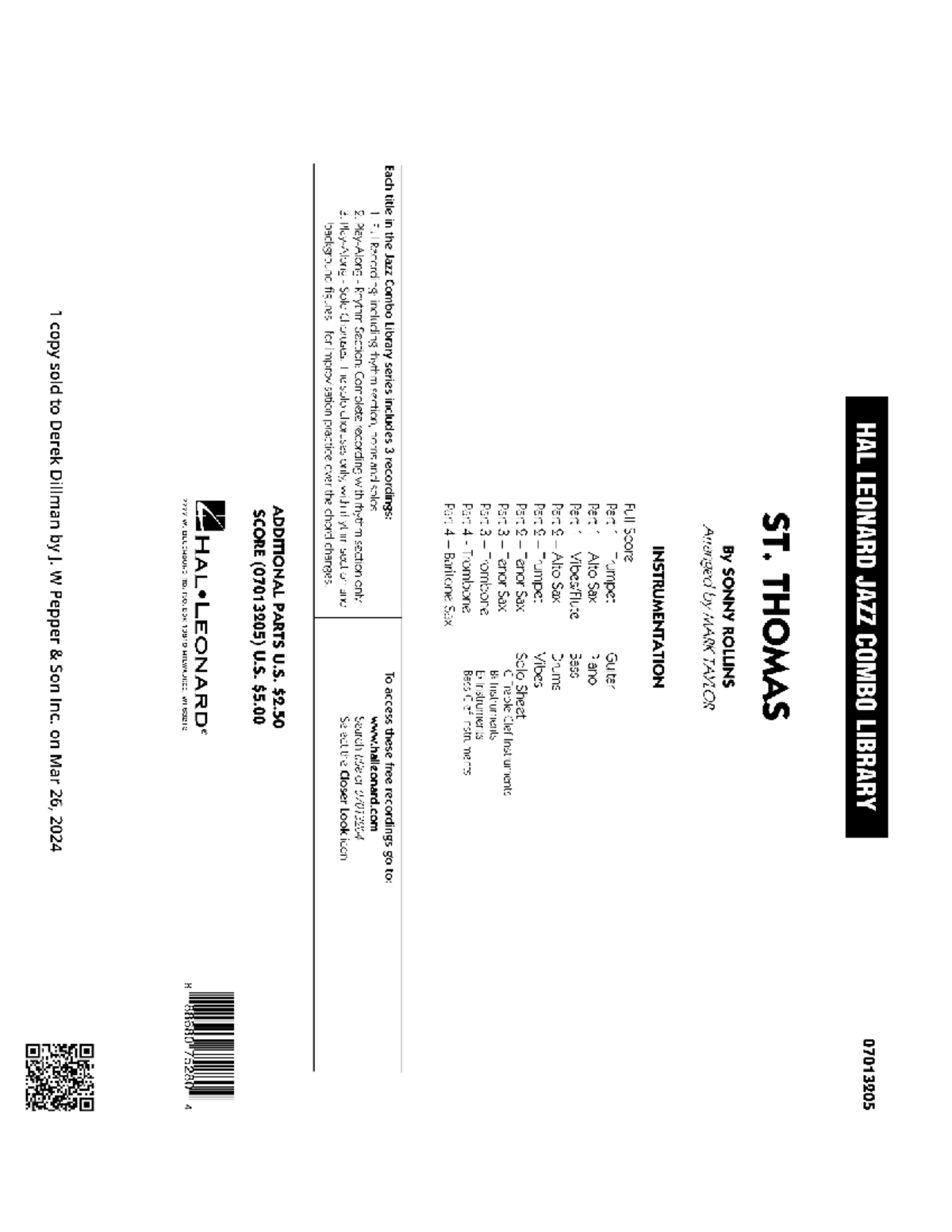 St. Thomas Jazz Combo Parts and Scores (07013205) - Sonny Rollins - Studocu