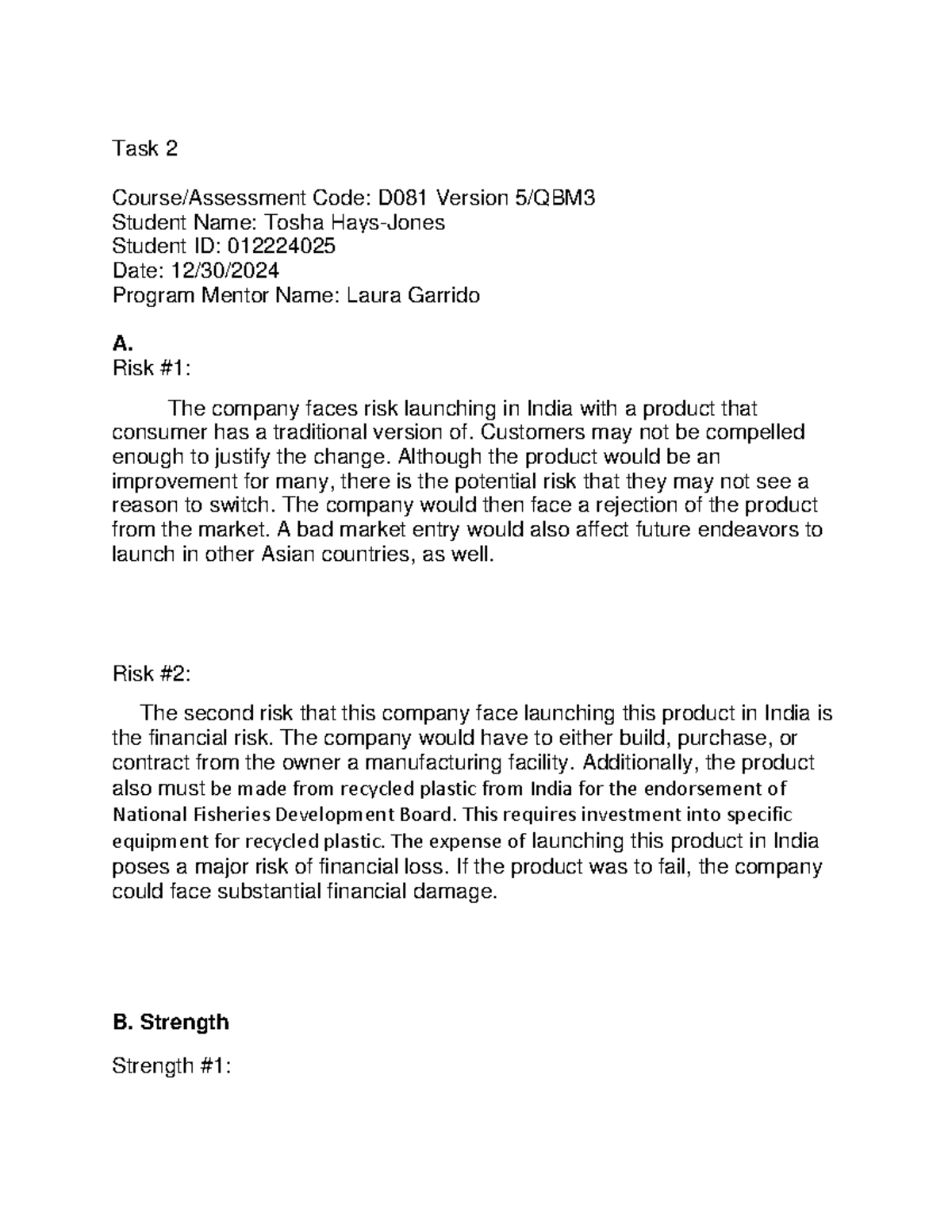 D081 - task 2. passed first attempt :) - Task 2 Course/Assessment Code ...