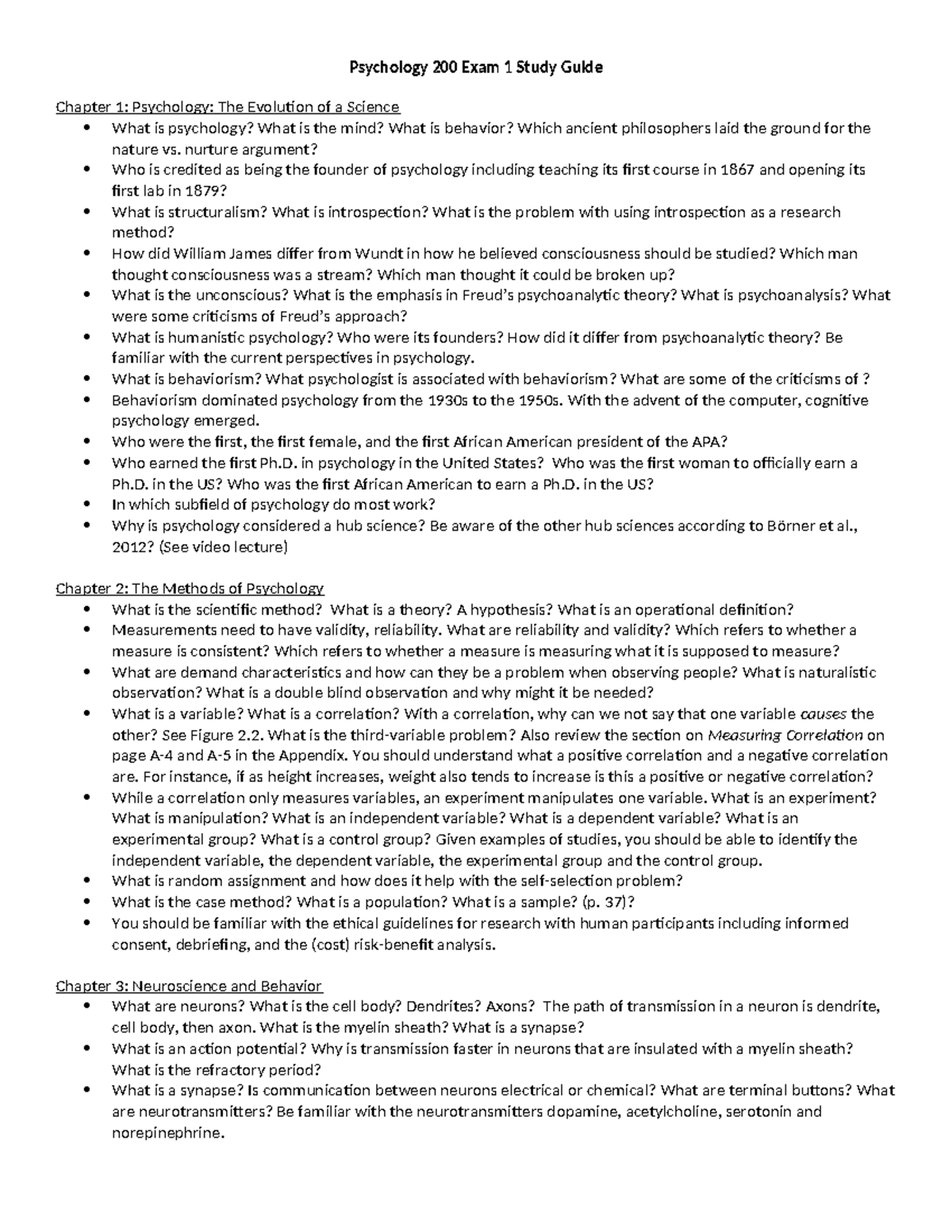 Psychology 200 Exam 1 Study Guide: Key Concepts & Theories - Studocu