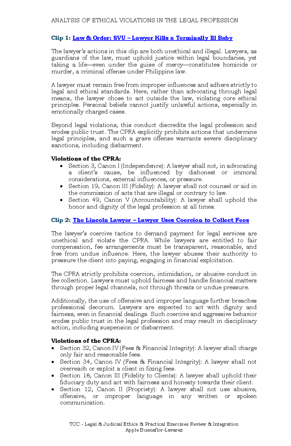 TCC - Legal & Judicial Ethics Analysis: Ethical Violations Overview ...