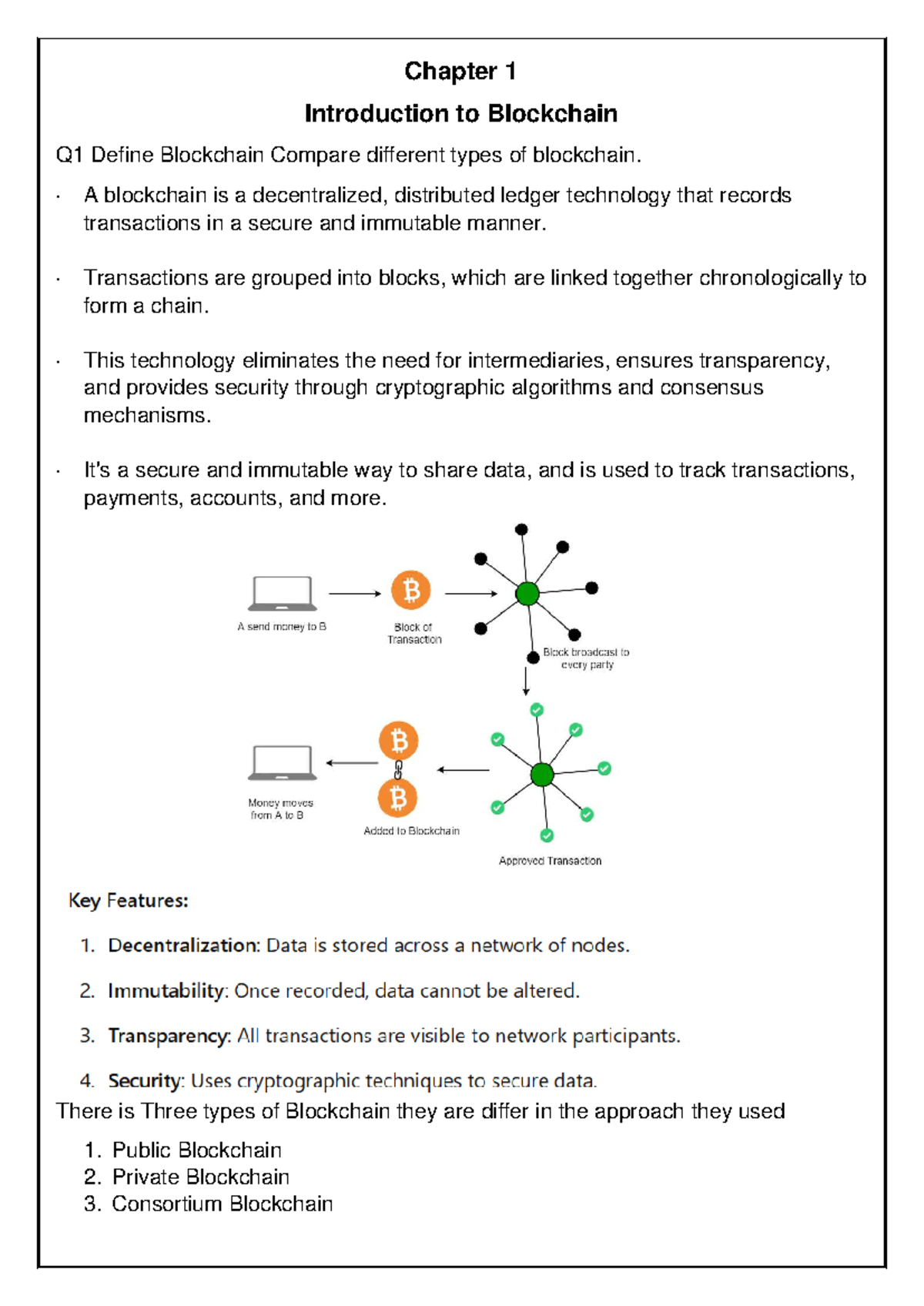 Chapter 1 BC - Lecture Notes on Blockchain Types and Components - Studocu