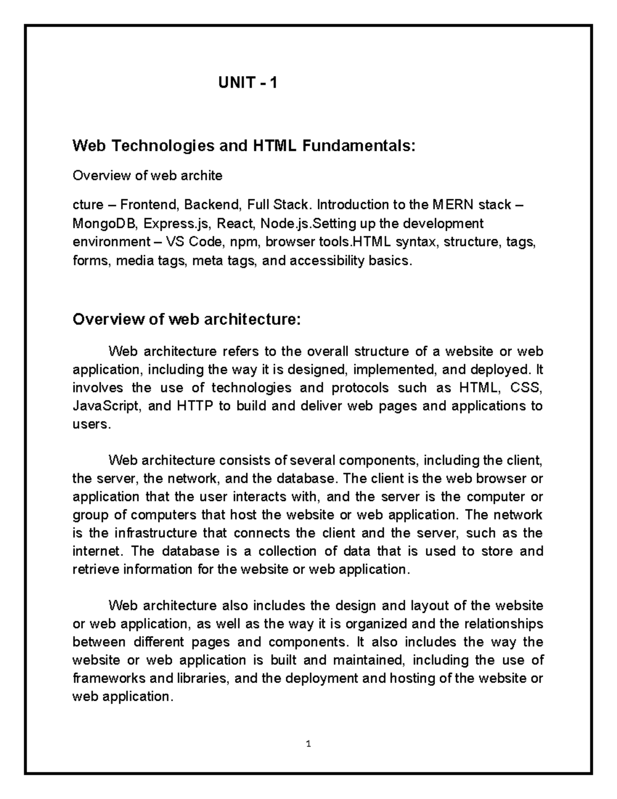 Full Stack Development (Unit 1): Web Technologies & MERN Stack Overview ...