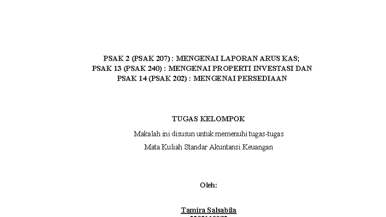 Makalah PSAK 2, 13, dan 14: Laporan Arus, Properti, dan Persediaan ...