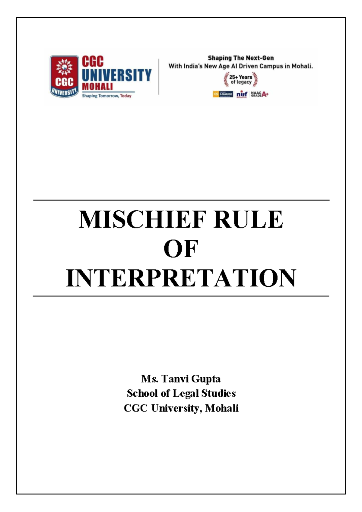 Mischief Rule of Interpretation: Insights and Applications in Law - Studocu
