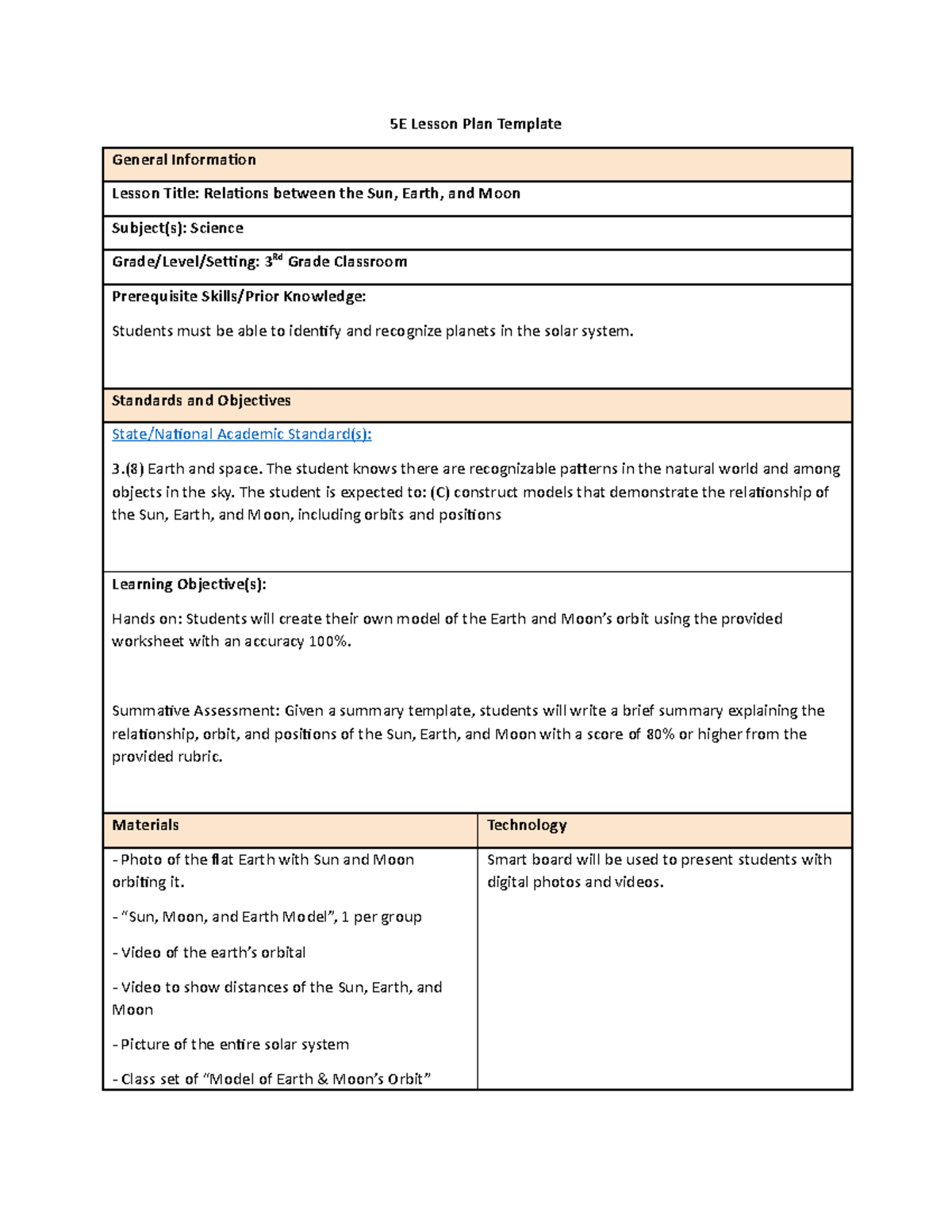 Earth And Space Lesson Plans