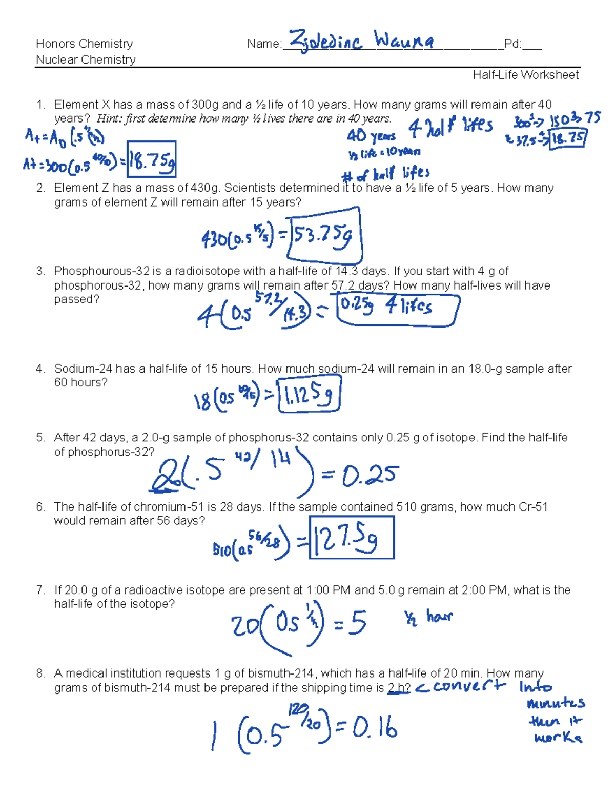 Ch21 Half-Life Worksheet for Honors Chemistry - Studocu