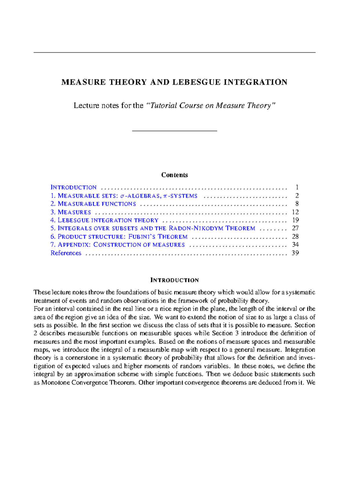 Measure Theory And Lebesgue Integration