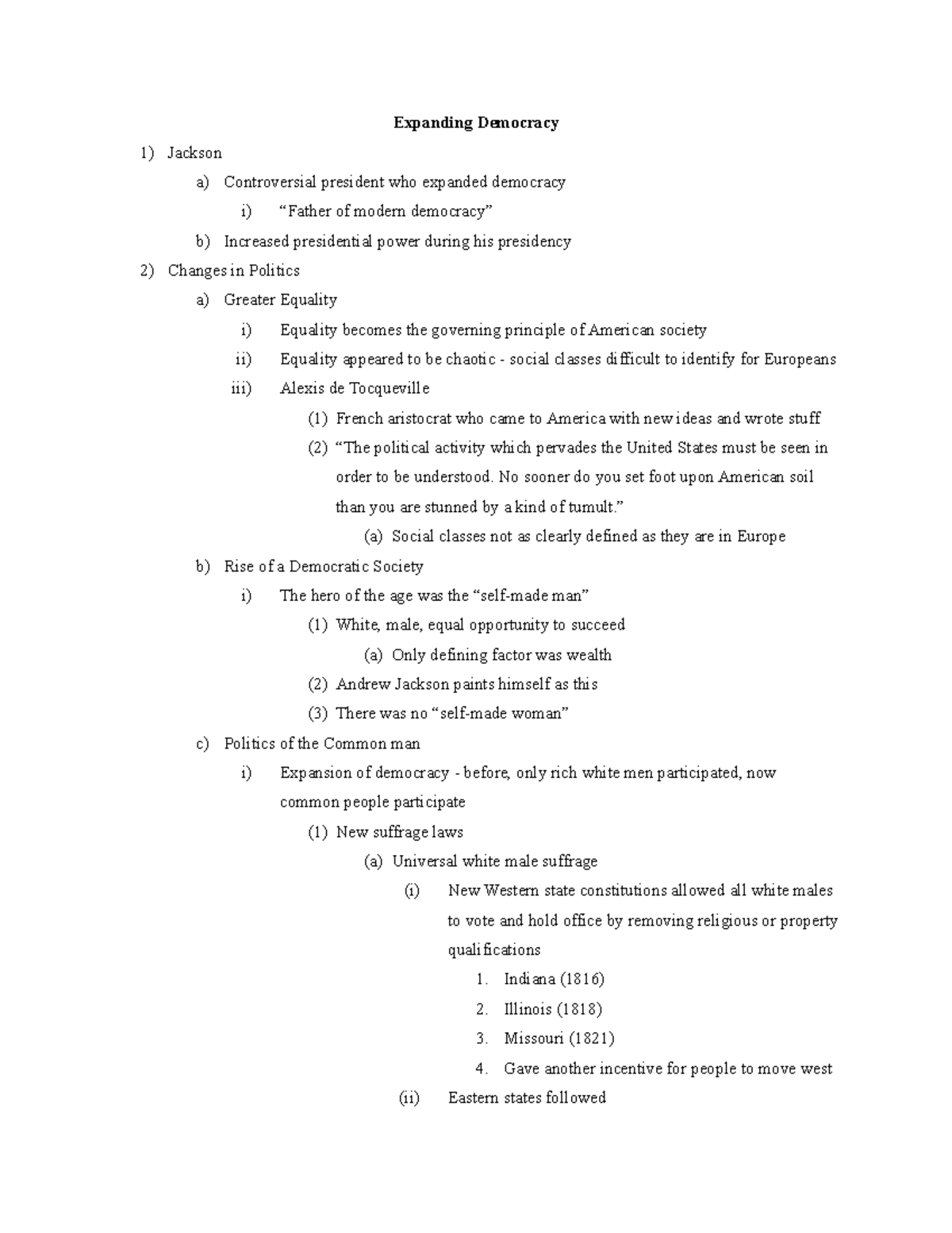 Expanding Democracy in APUSH - Give Me Liberty Ch. 10 Notes on Jackson ...