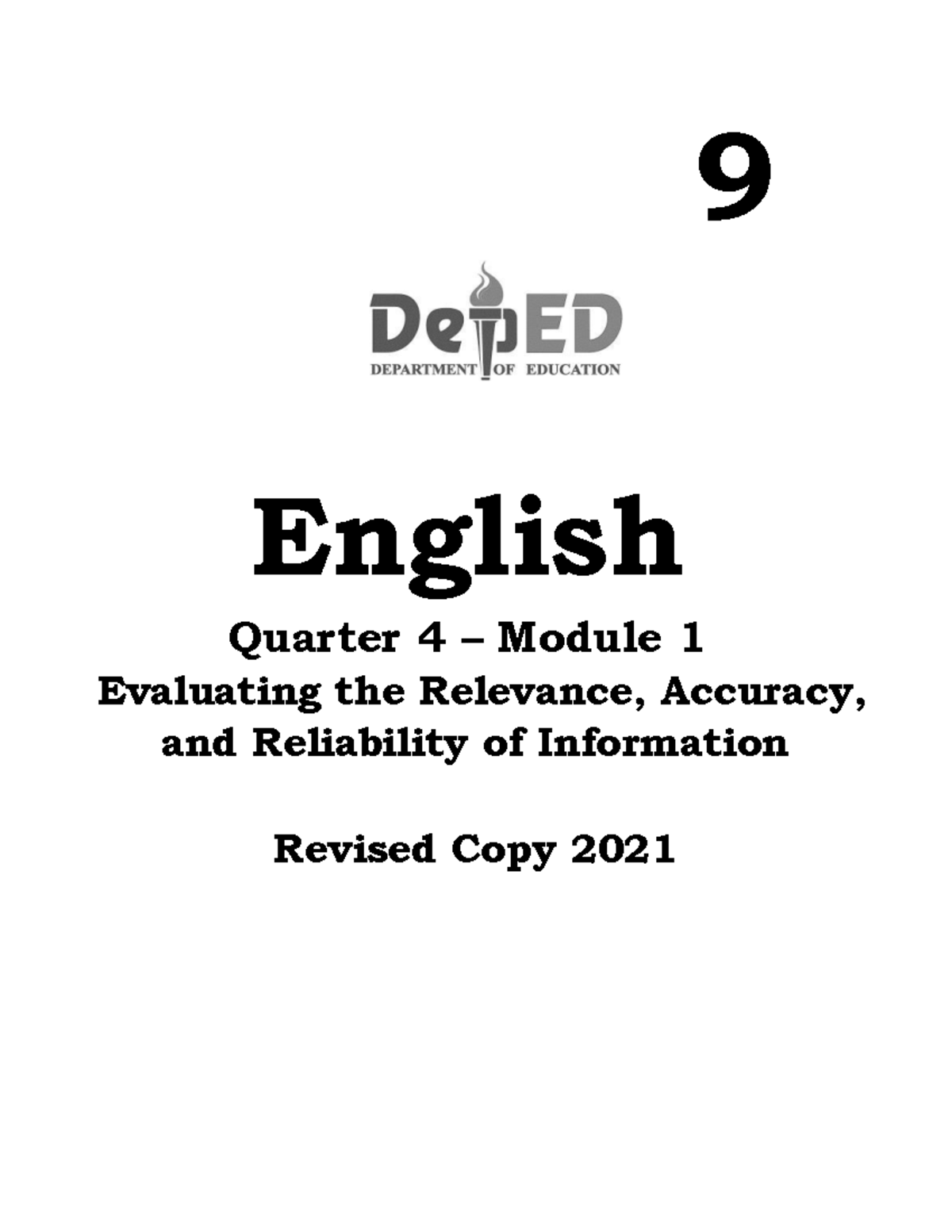 1 Q4 English - 9 English Quarter 4 – Module 1 Evaluating the Relevance ...