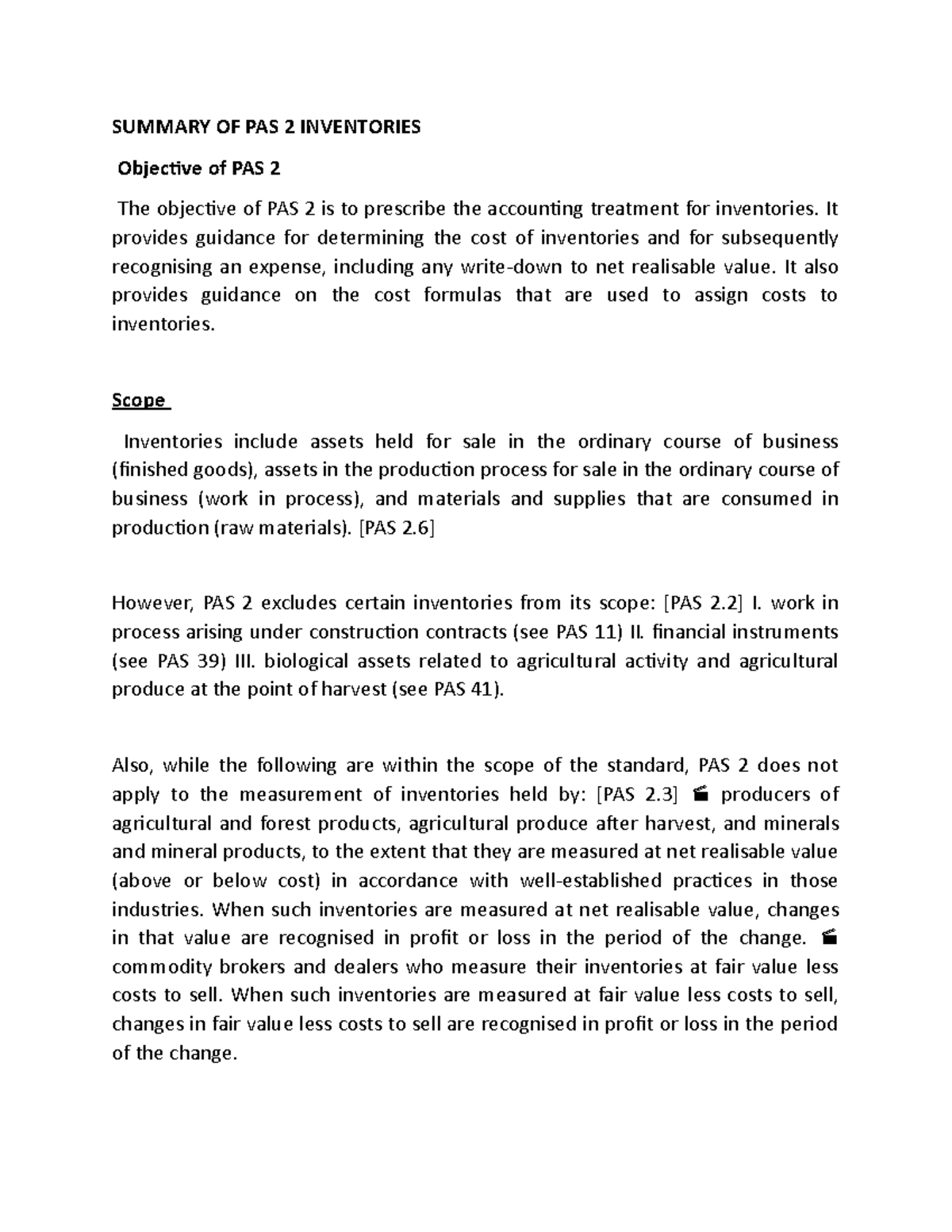 Summary of PAS 2: Accounting for Inventories and Measurement Methods ...