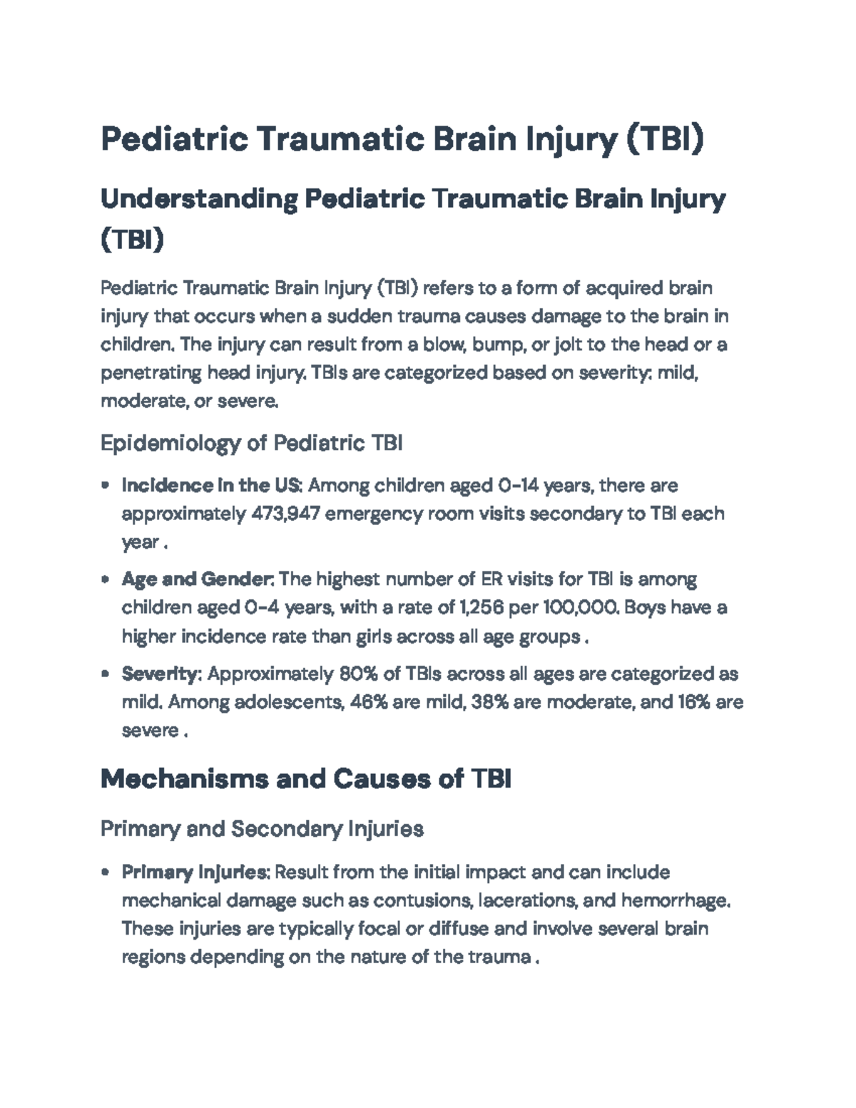 Understanding Pediatric Traumatic Brain Injury (TBI): Mechanisms ...