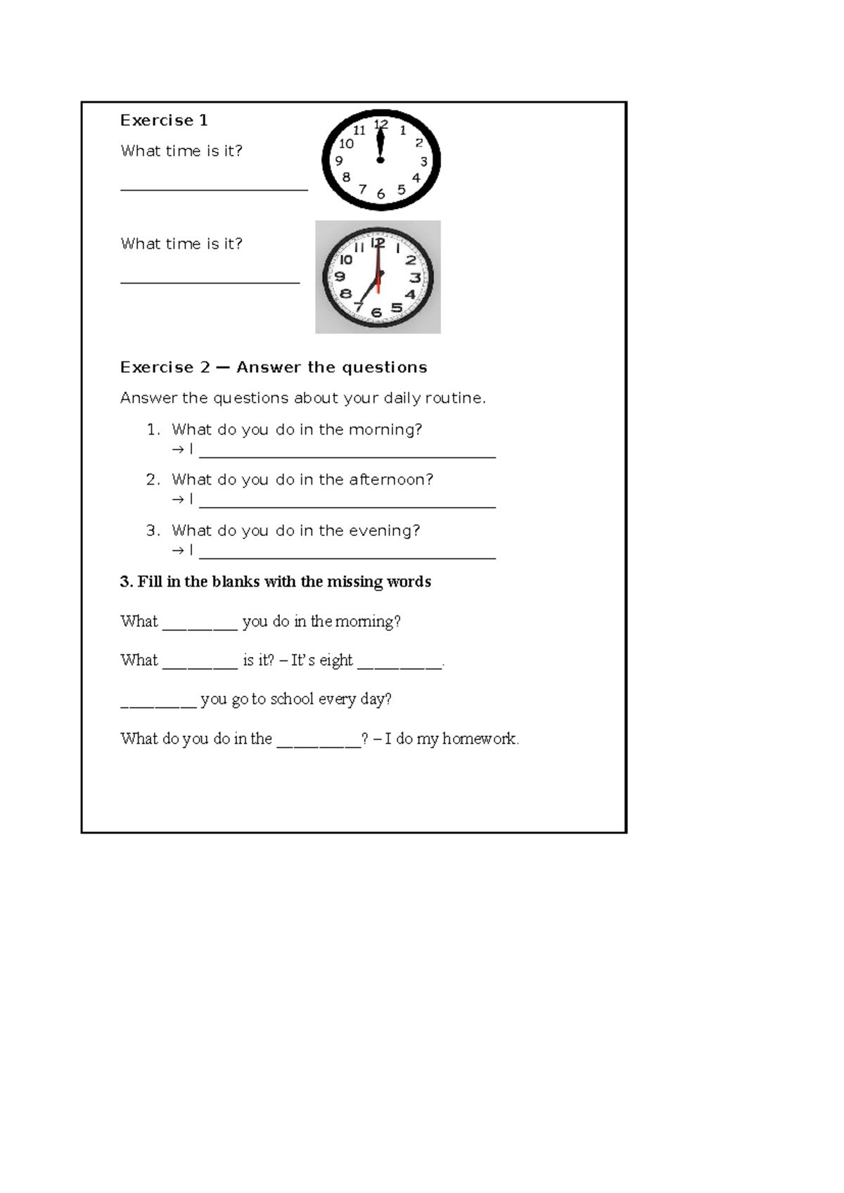 Daily routine-homework(2) - Exercise 1 What time is it ...