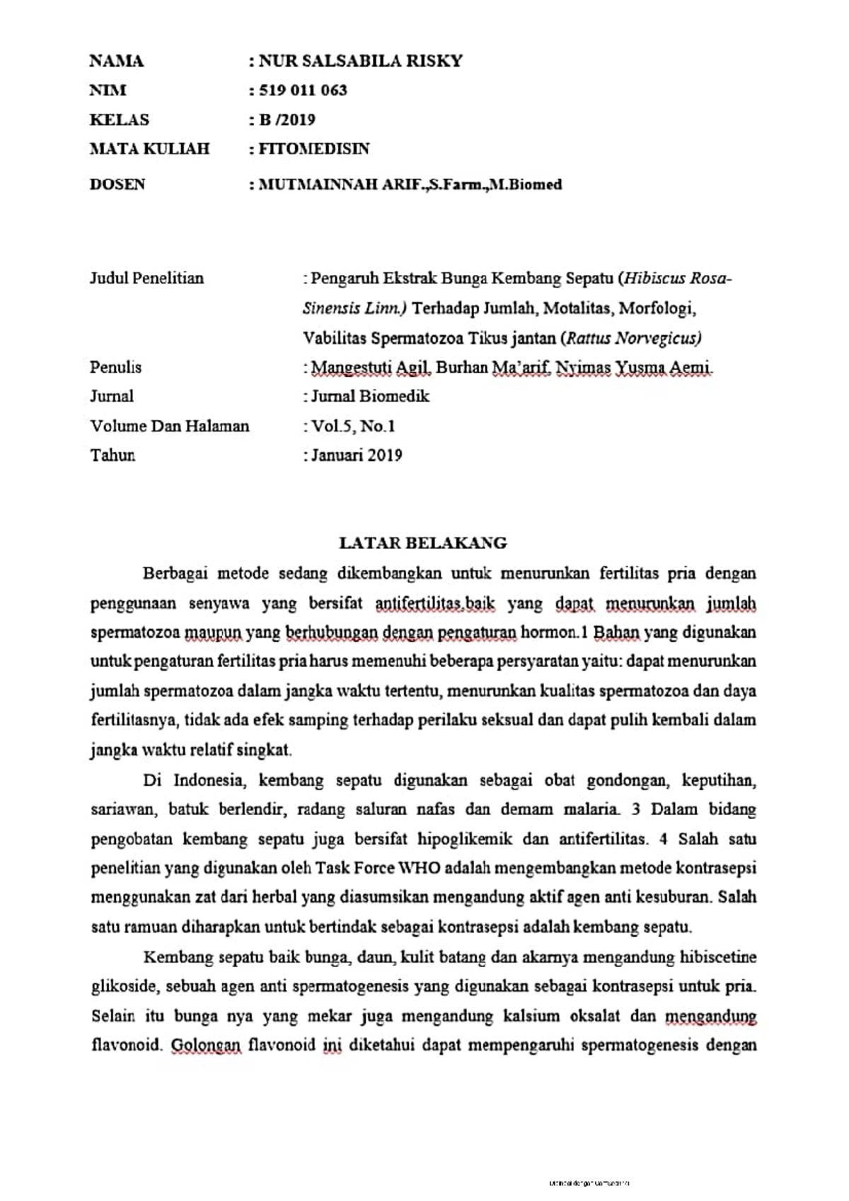 Pengaruh Ekstrak Bunga Kembang Sepatu (Hibiscus Sinensis) Terhadap ...