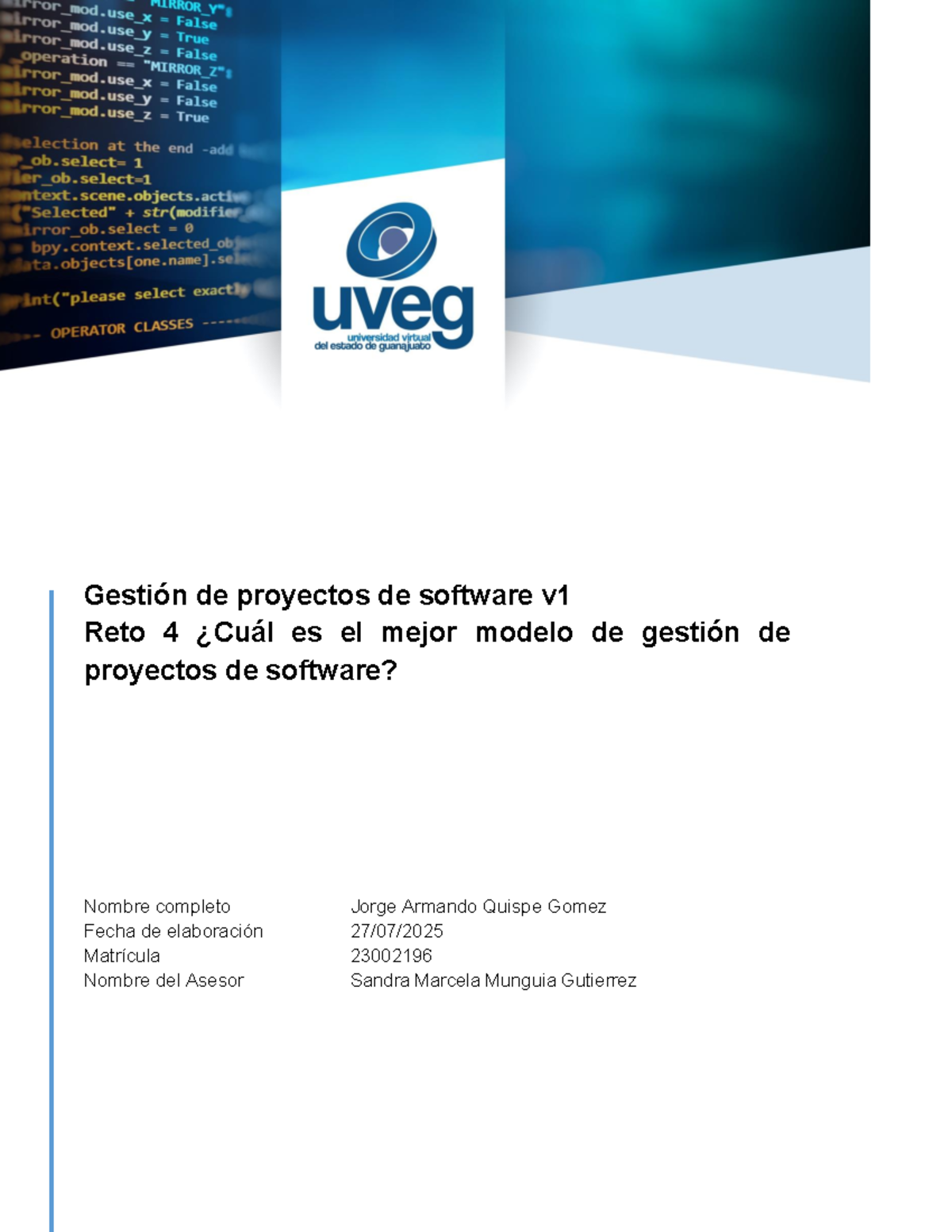 Gestión de Proyectos de Software: Análisis del Modelo MOPROSOFT R4 - Studocu