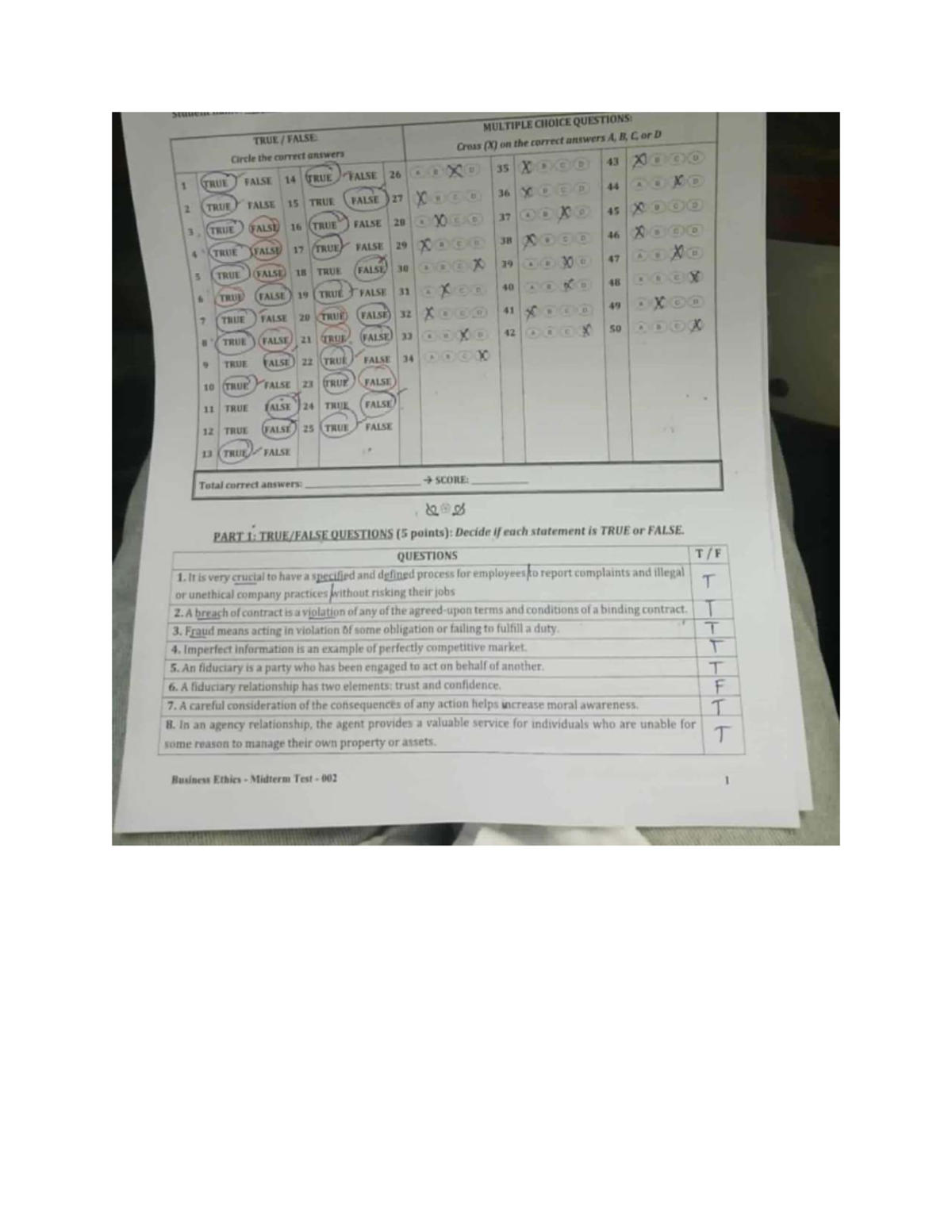 Business Ethics BE Midterm Test 002: True/False & MCQ Review - Studocu
