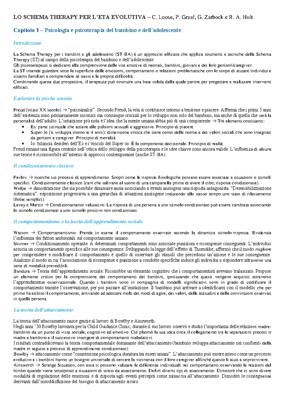 Riassunti Libro di Schema Therapy per l'Esame LO Schema Therapy PER L - Prof. Fabris - Studocu