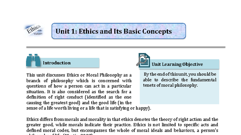 Unit 1: Ethics and Its Fundamental Concepts Overview - Studocu