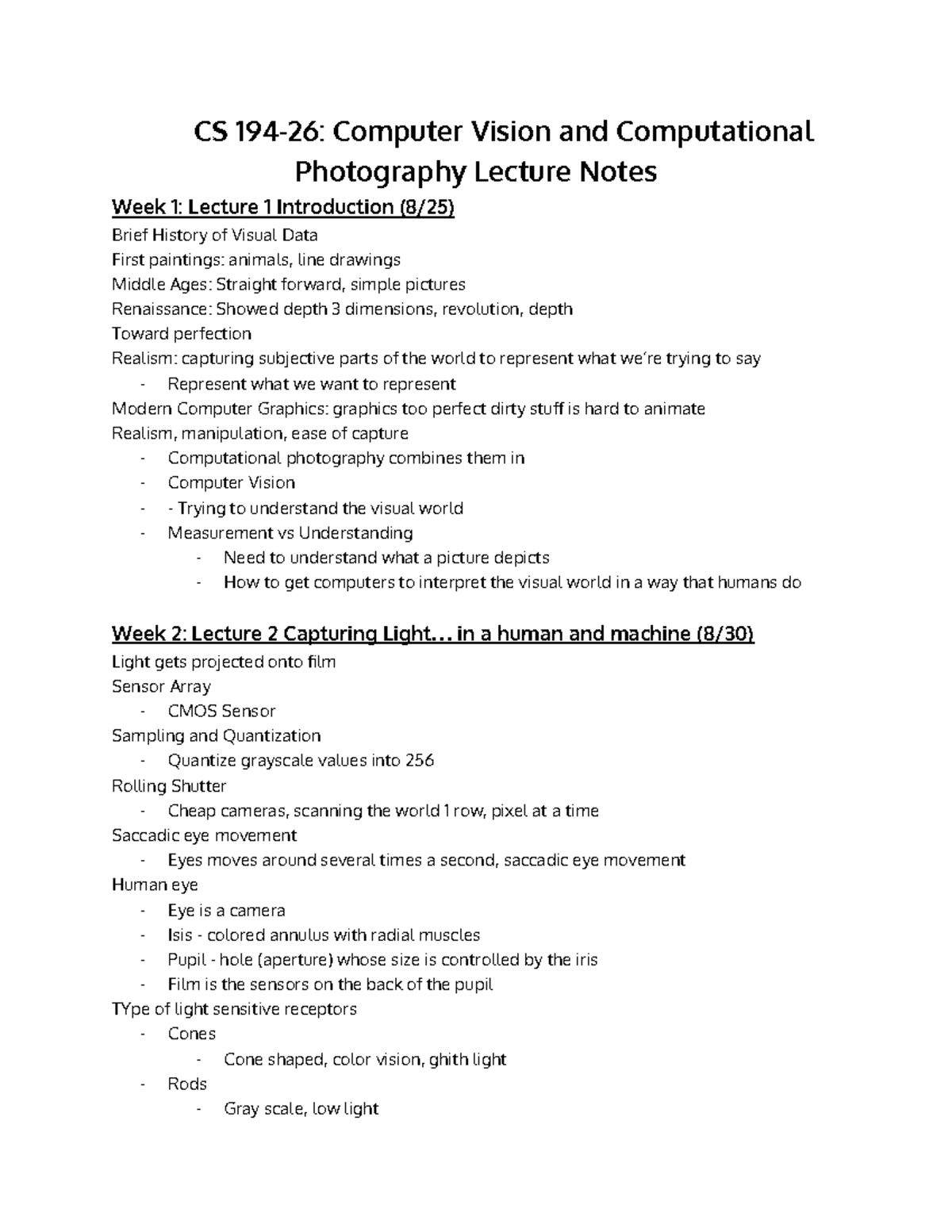 CS194-26 Lecture Notes: Computer Vision & Computational Photography ...
