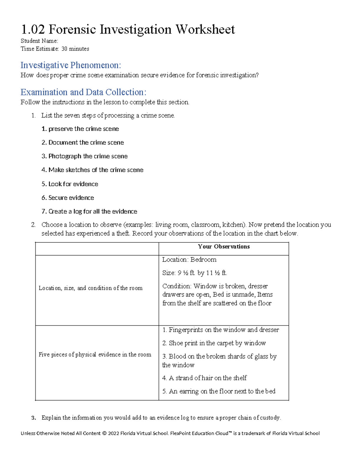 Forensic investigation worksheet - 1 Forensic Investigation Worksheet ...