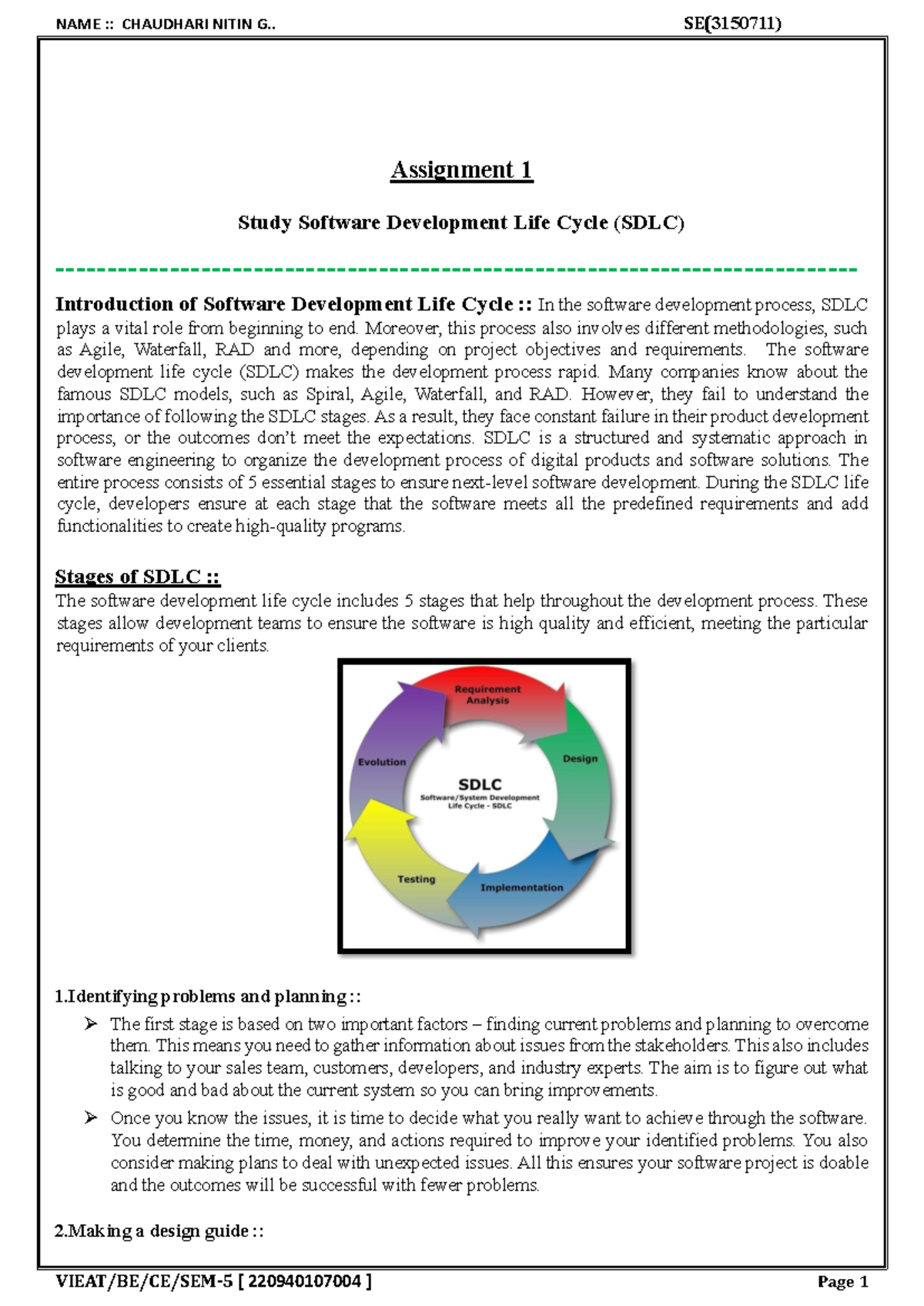 SE(3150711) Assignment 1: Study of Software Development Life Cycle ...