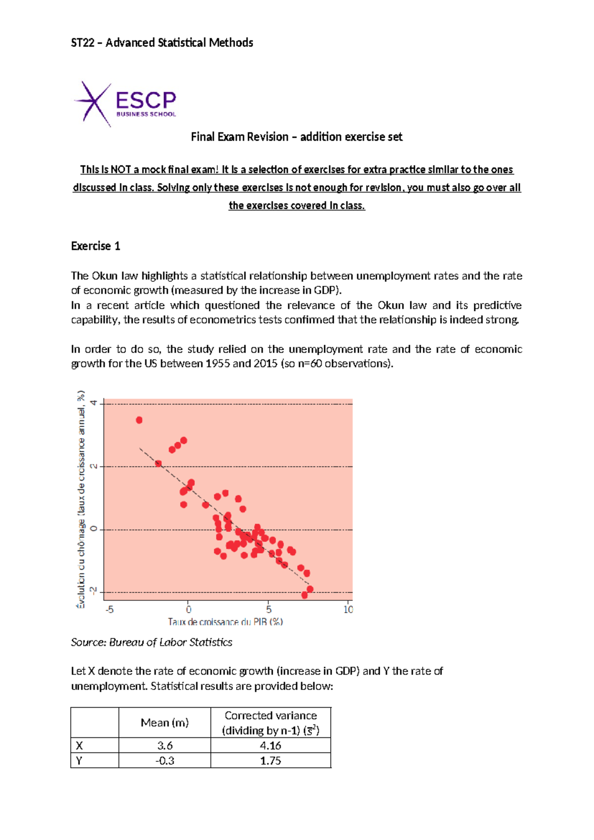 Final Exam Revision Set: Statistics & Regression Exercises for Practice ...