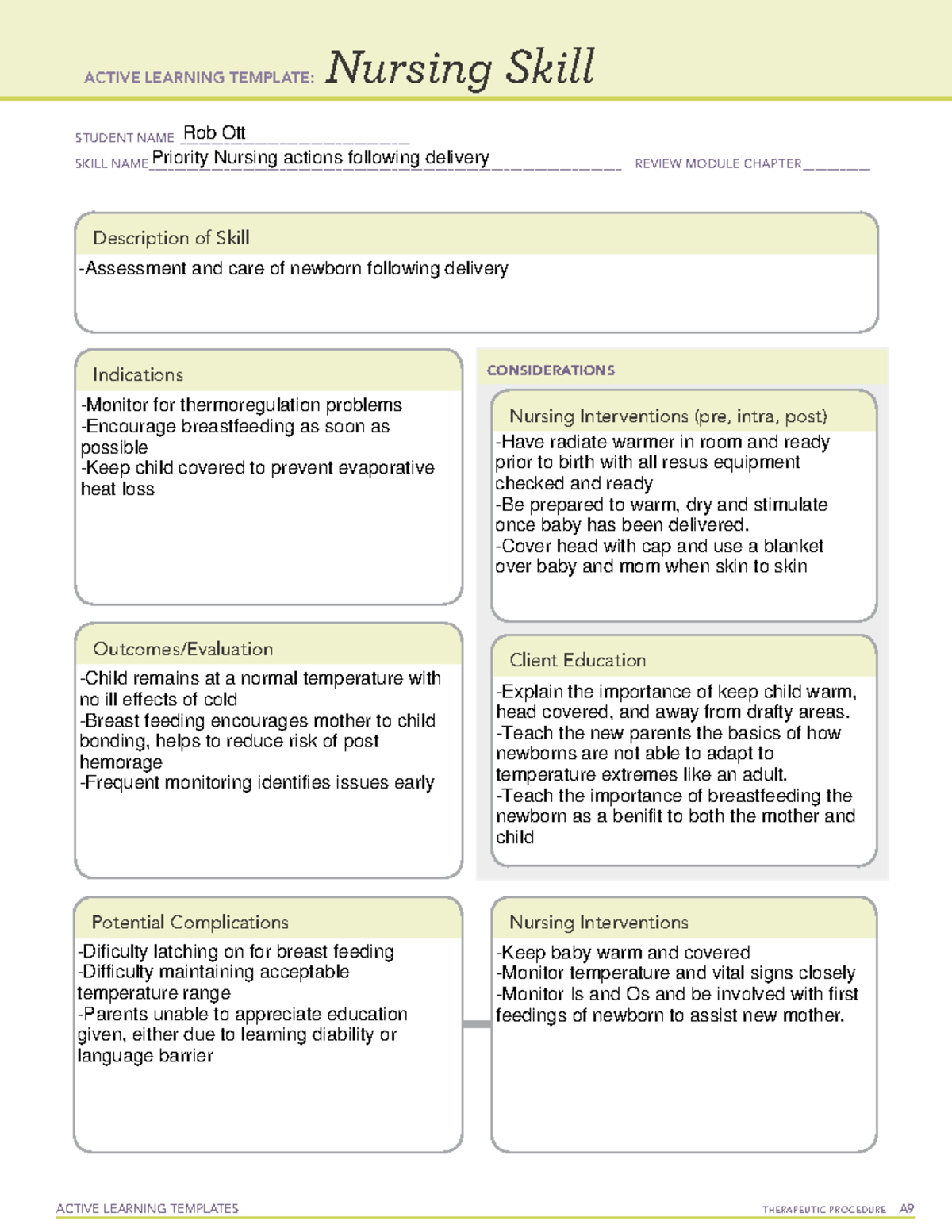ATI Active Learning Template: Priority Nursing Actions Post-Birth - Studocu