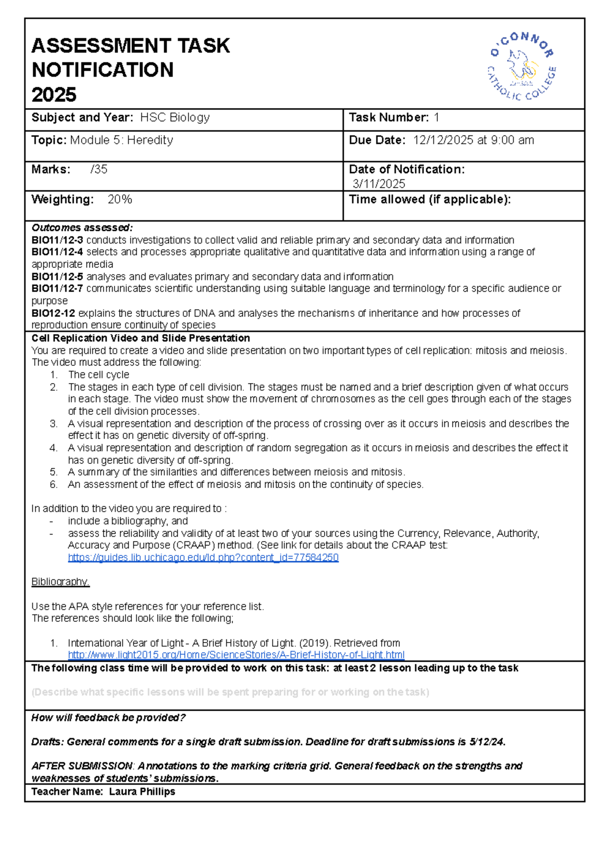 2025 HSC BIO Task 1: Cell Replication Video & Presentation Guide - Studocu