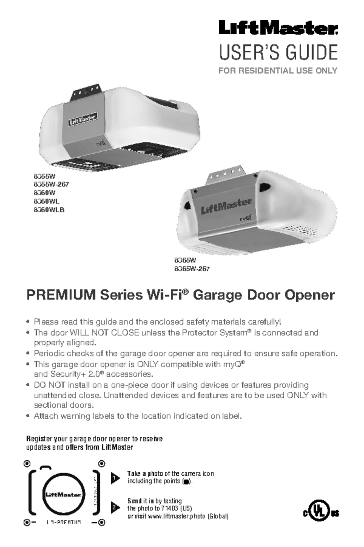 LiftMaster 8355W/8360W Wi-Fi Garage Door Opener User's Guide (Eng/Sp ...