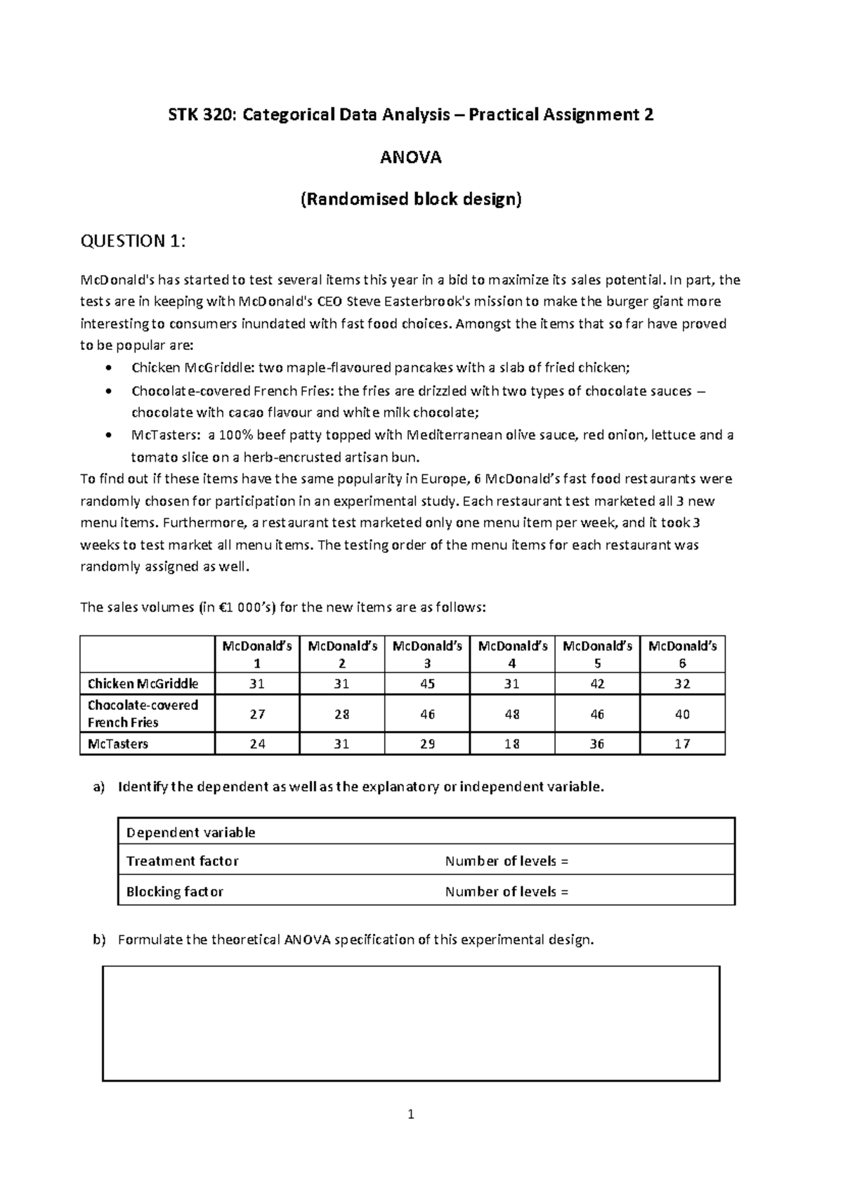 STK 320: Practical Assignment 2 on Categorical Data Analysis ANOVA ...