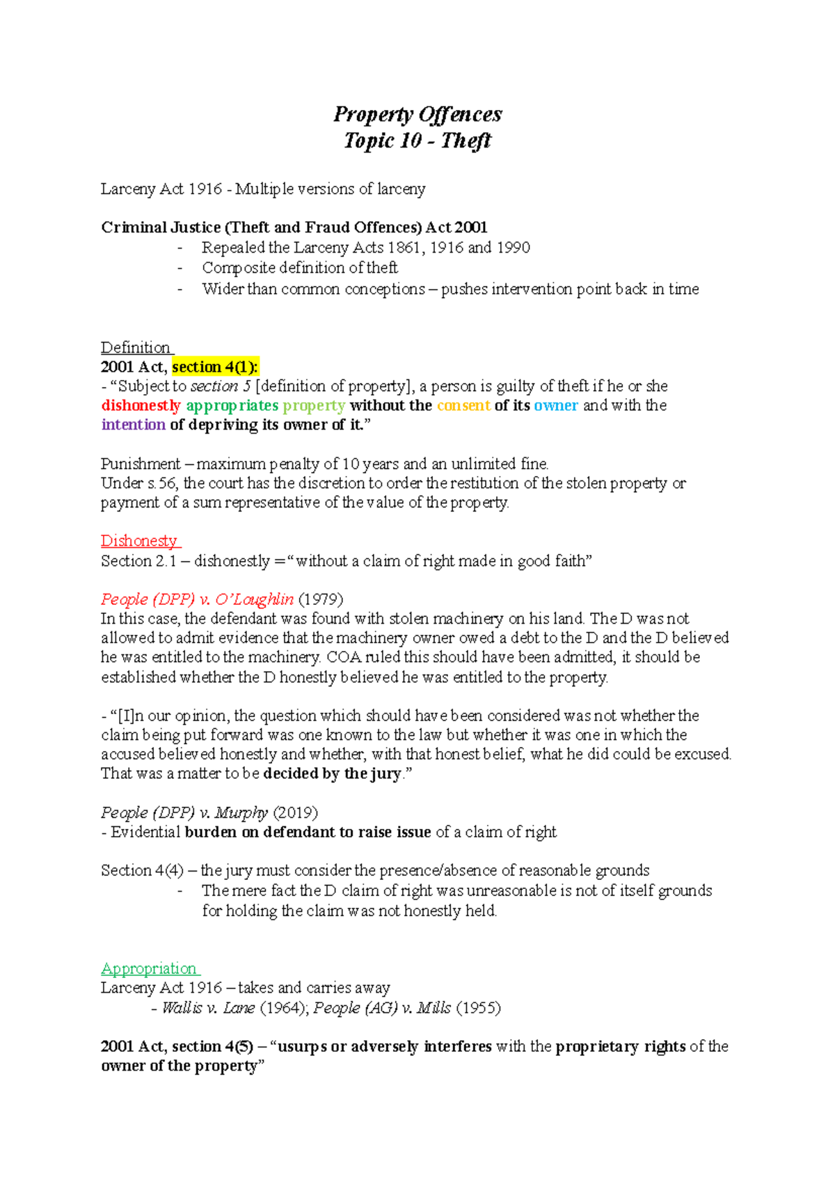Criminal Law (CL101) Theft - Detailed Analysis and Case Studies - Studocu