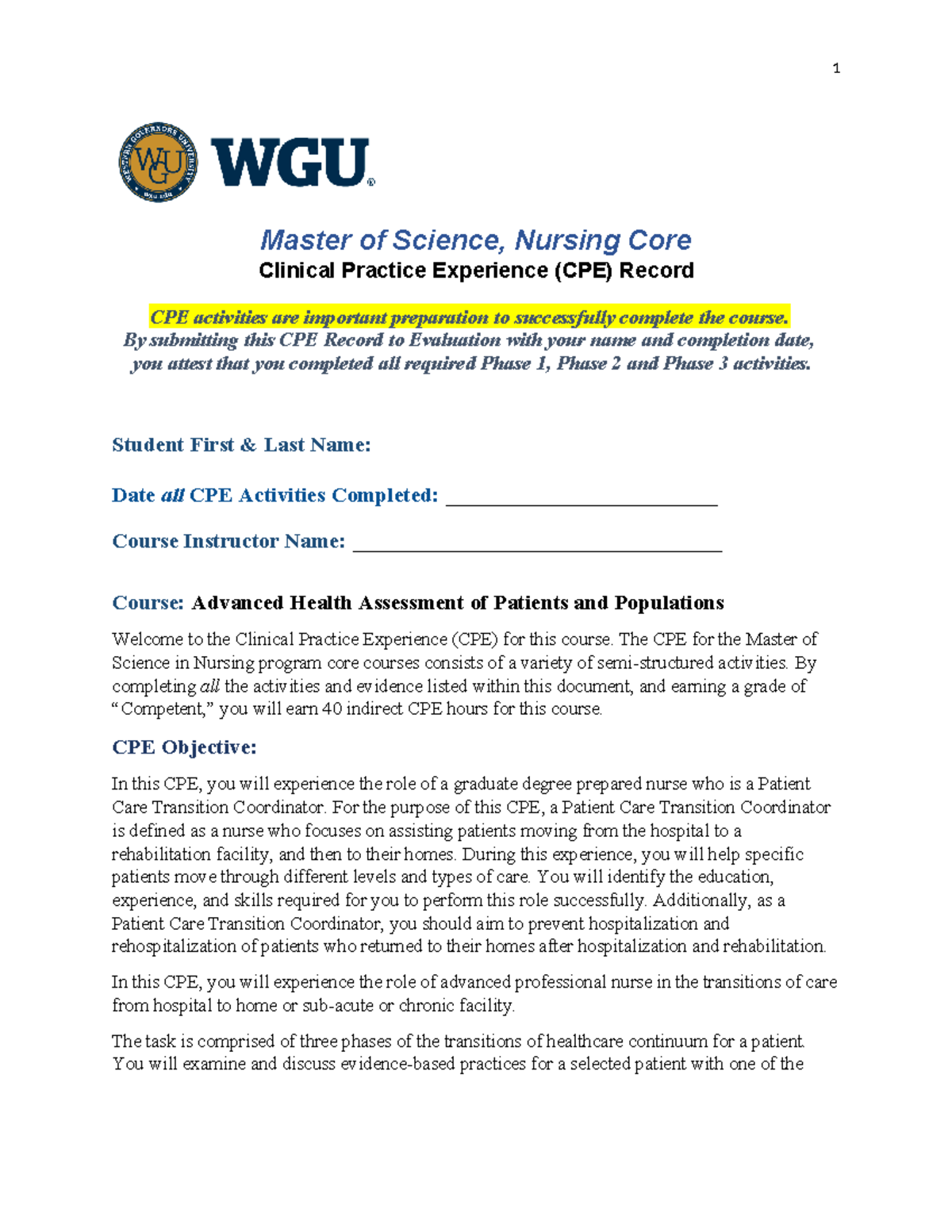 D028 CPE Record: Summary of Advanced Health Assessments for Nursing ...